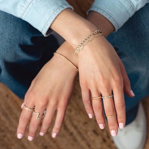 18K Gold CZ Fake Diamond Stackable Rings, Cute Thin Gold Engagement ...