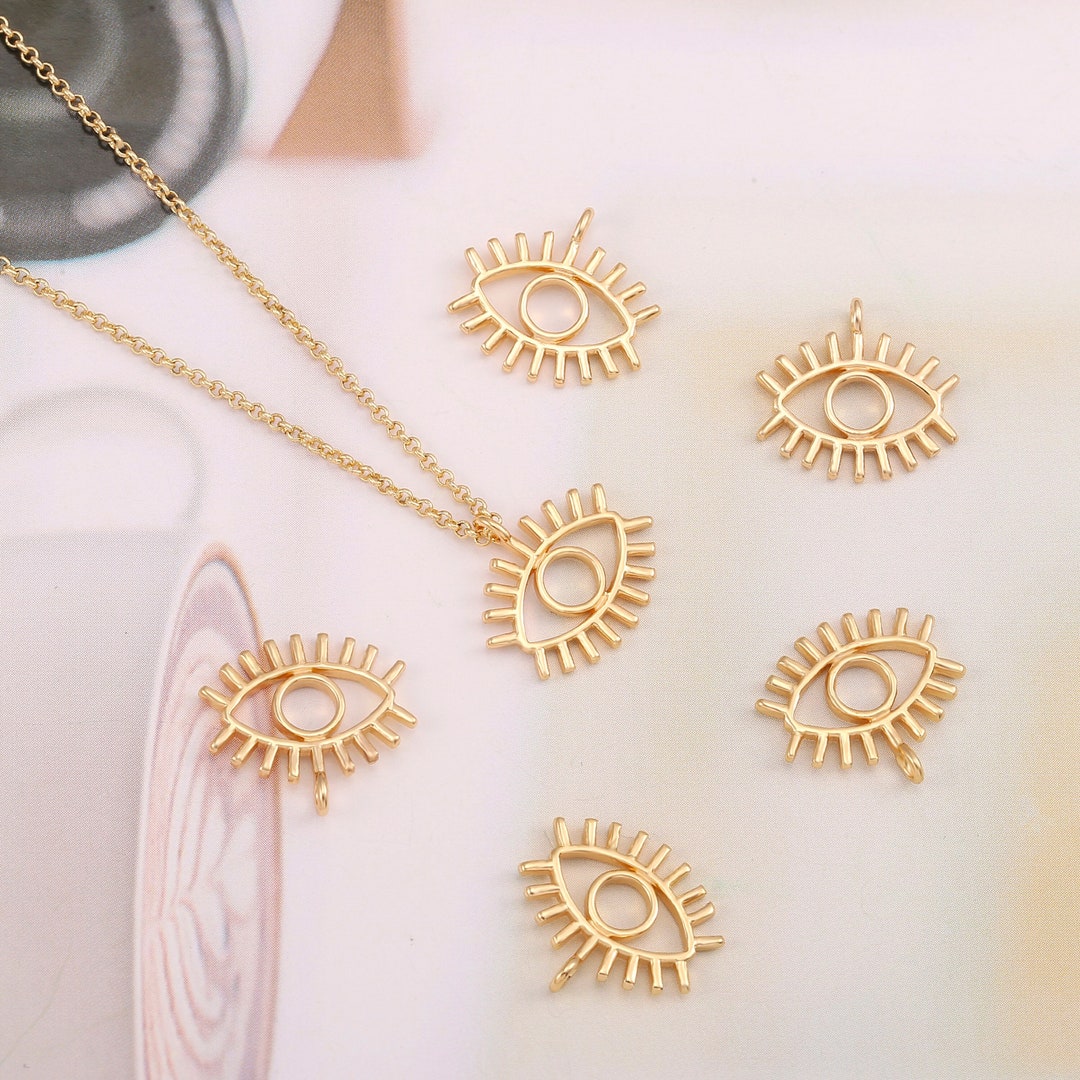 16x14mm 18k Gold Plated Eye Charms 6pcs Dainty Evil Eye - Etsy