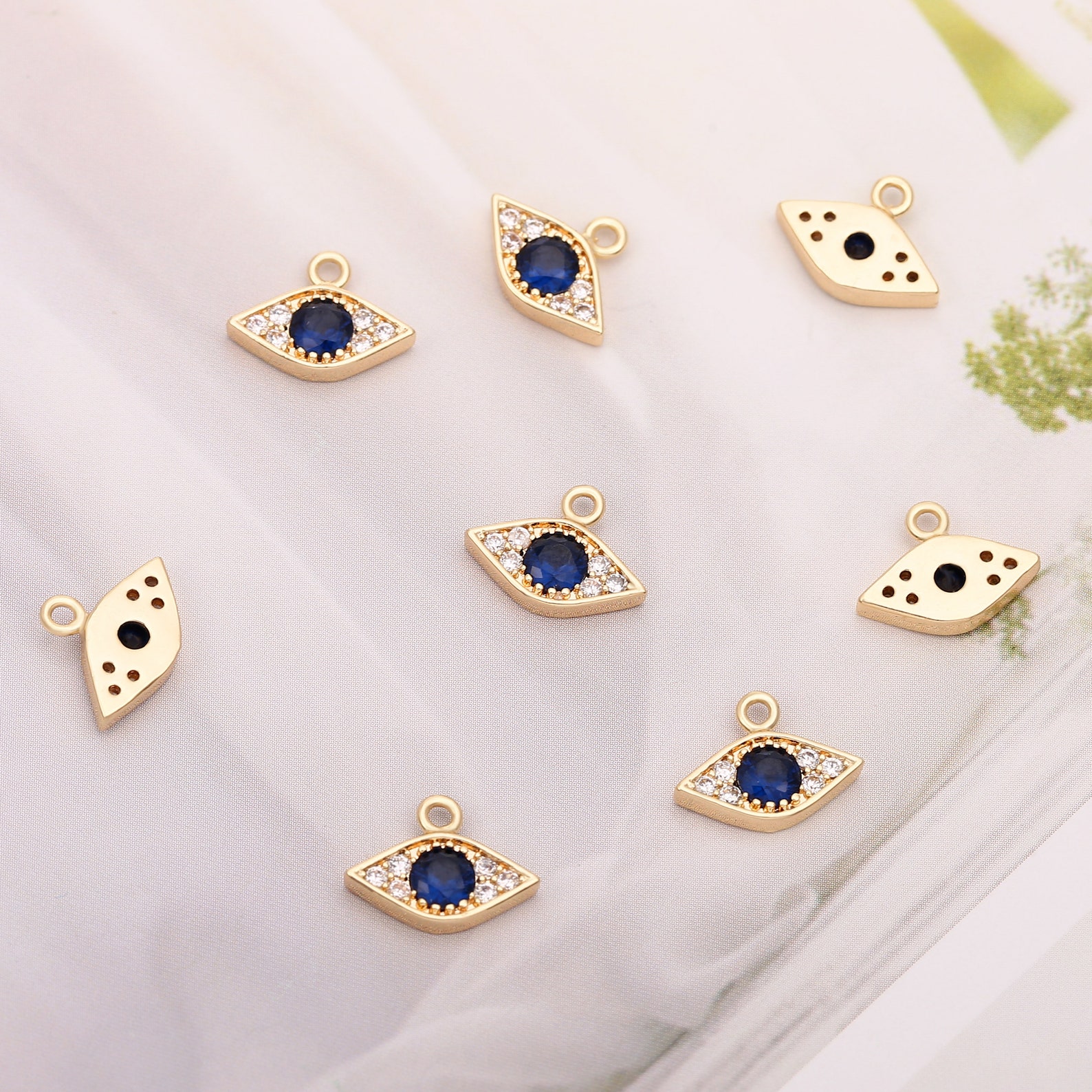 18K Gold Plated Devil's Eye Pendant Bulk 4Pcs Blue CZ | Etsy