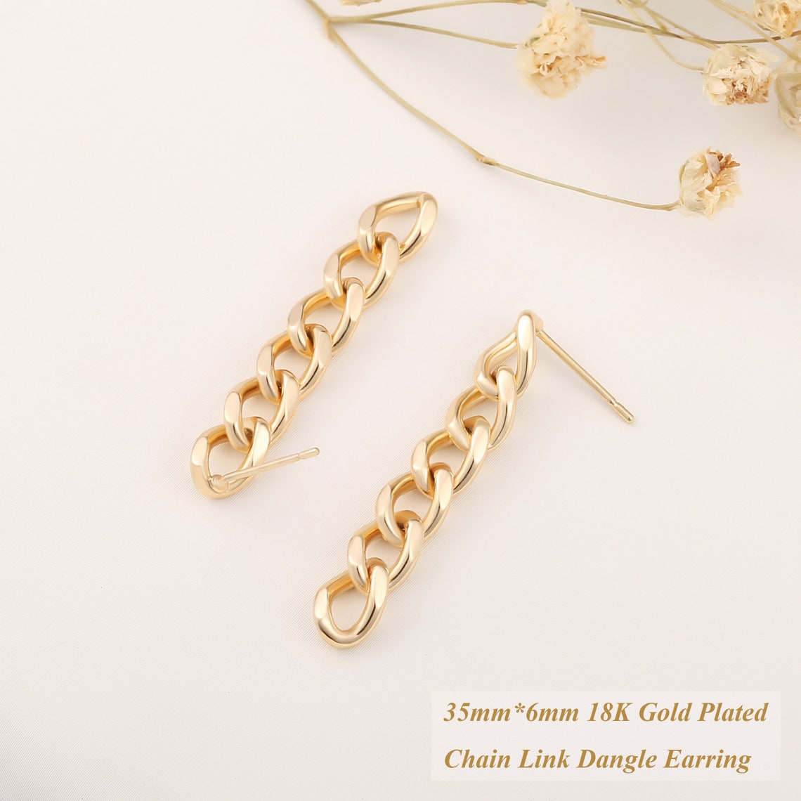 Gold Link Chain Earrings 18k Gold Plated Chain Dangle - Etsy
