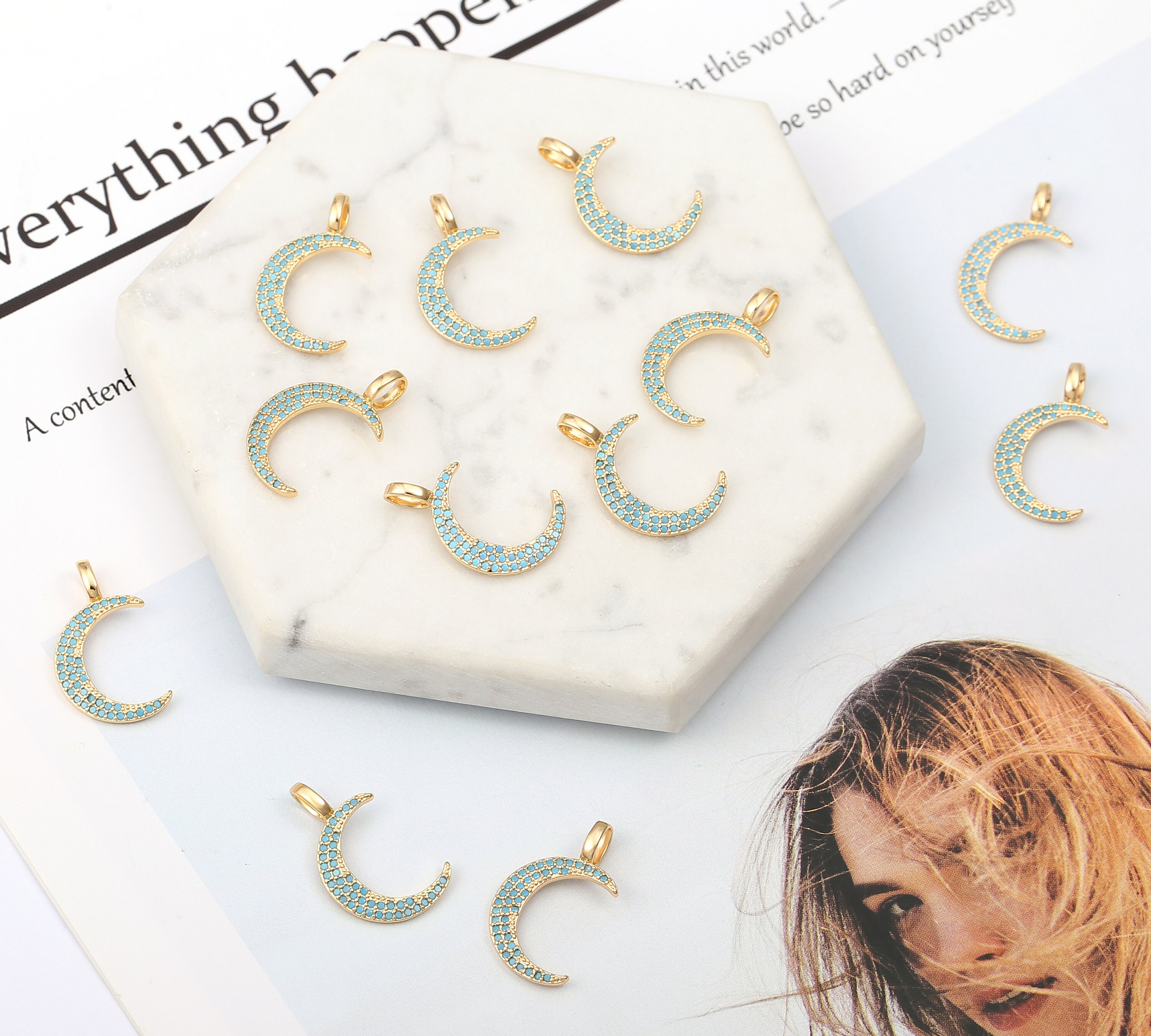 11x22mm 18k Shiny Gold Moon Charmsmicro Pave Moon Charms2pcs | Etsy