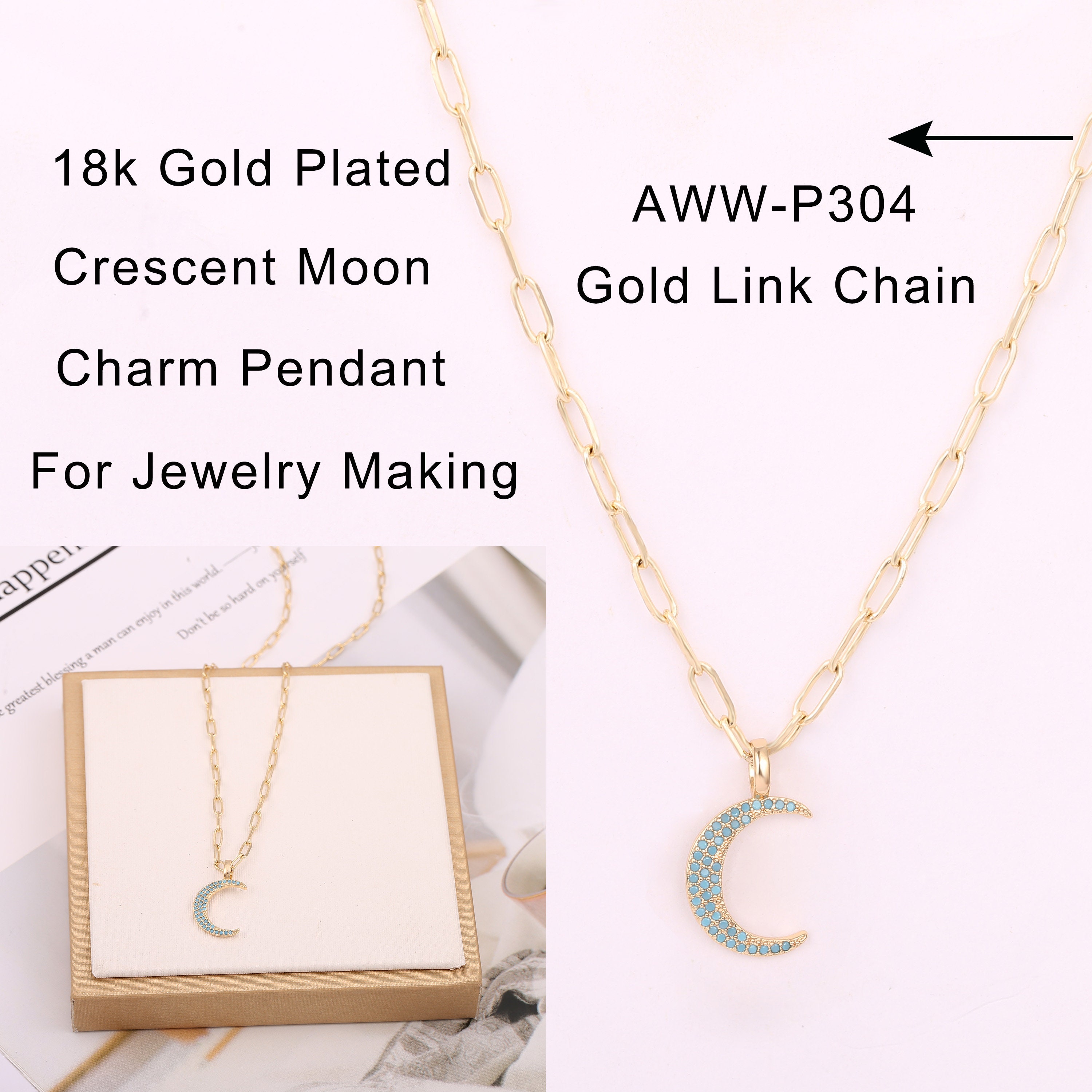 11x22mm 18k Shiny Gold Moon Charmsmicro Pave Moon Charms2pcs | Etsy