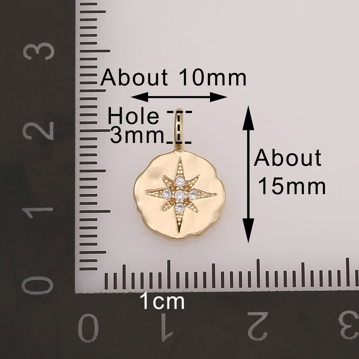 18k Gold Shiny Starburst Star Textured Coin Charm5pcs Dainty | Etsy