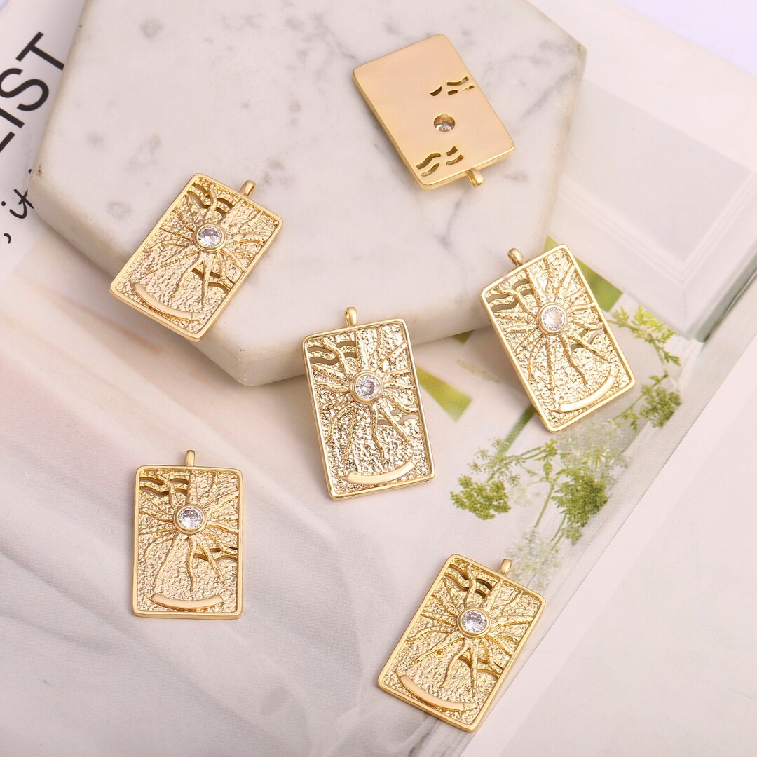4pcs 18k Shiny Gold Sun Charm,sun Rectangle Medallion Charm Bulk ...
