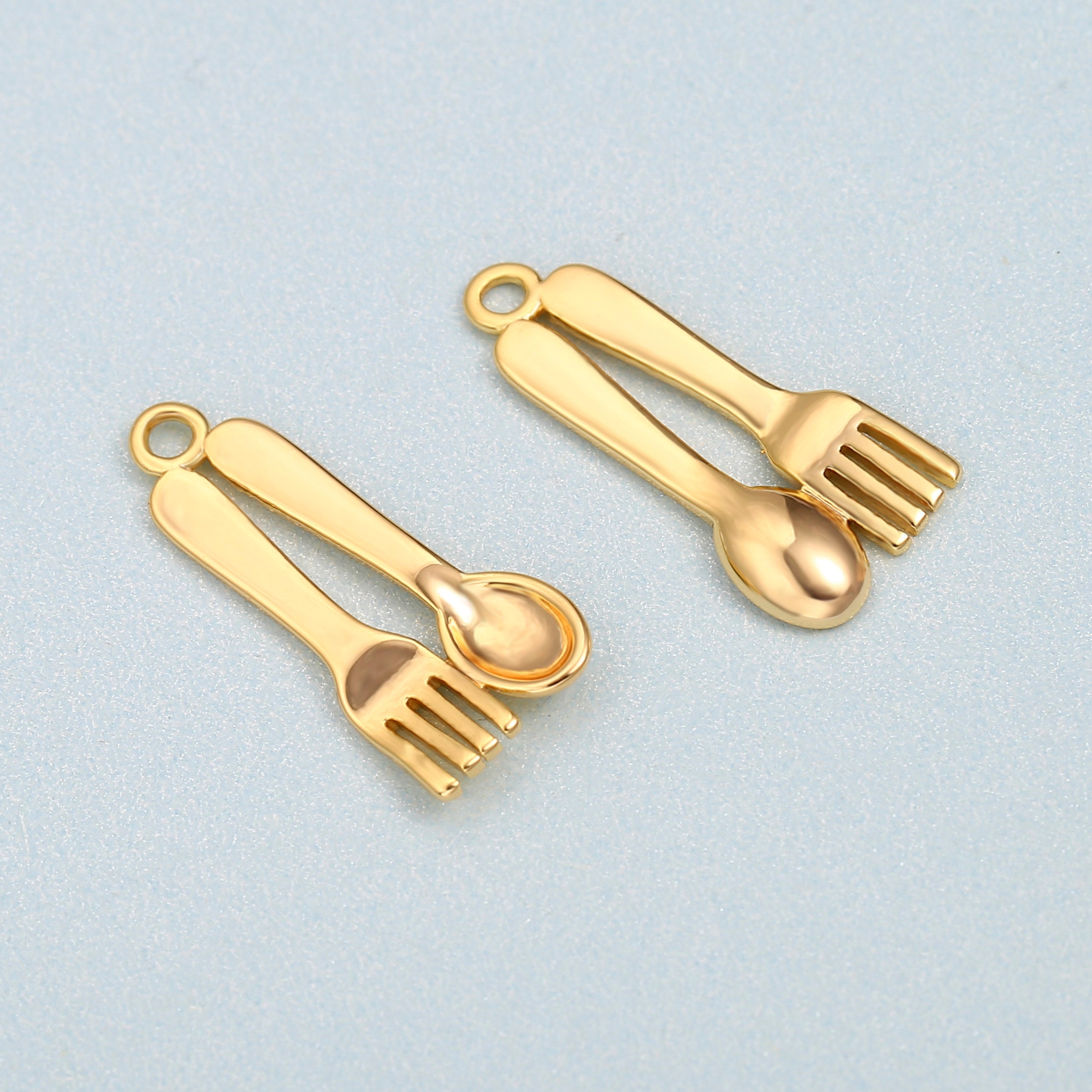 18k Gold Plated Spoon and Fork Charm6Pcs Fork Spoon SetMini | Etsy