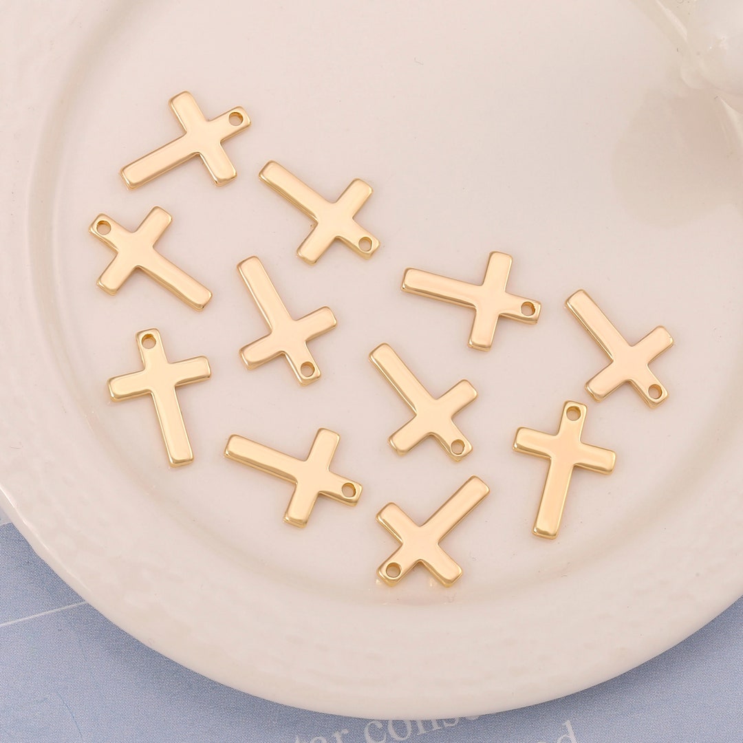 16pcs Gold Cross Charms,13x9mm 18K Gold Plated Small Cross Pendant,tiny ...