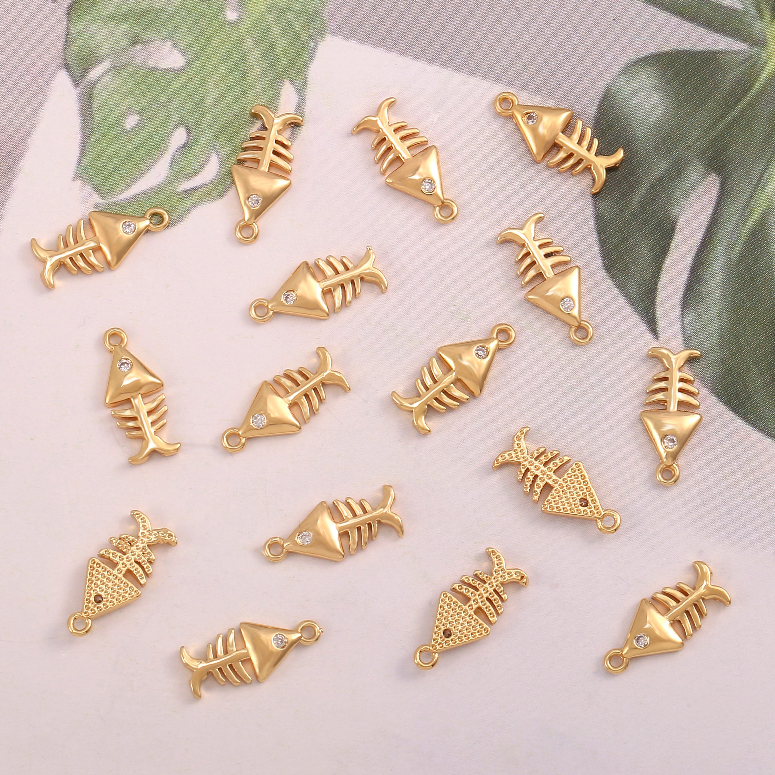 18k Gold Plated Fish Bone Charm 6pcs Small Fish Bone Pendant - Etsy UK