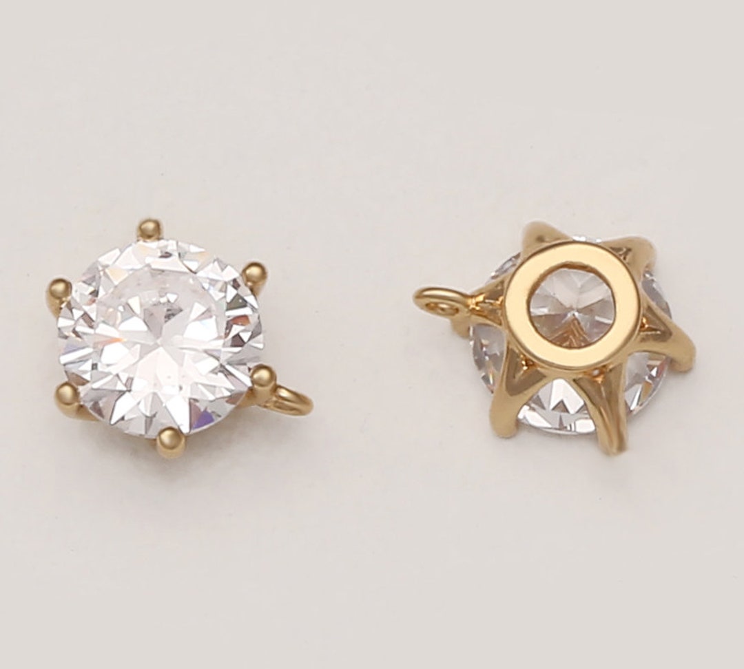5pcs Solitaire CZ Charms,18k Cubic Zirconia Charms,6.5mm Clear Diamond ...