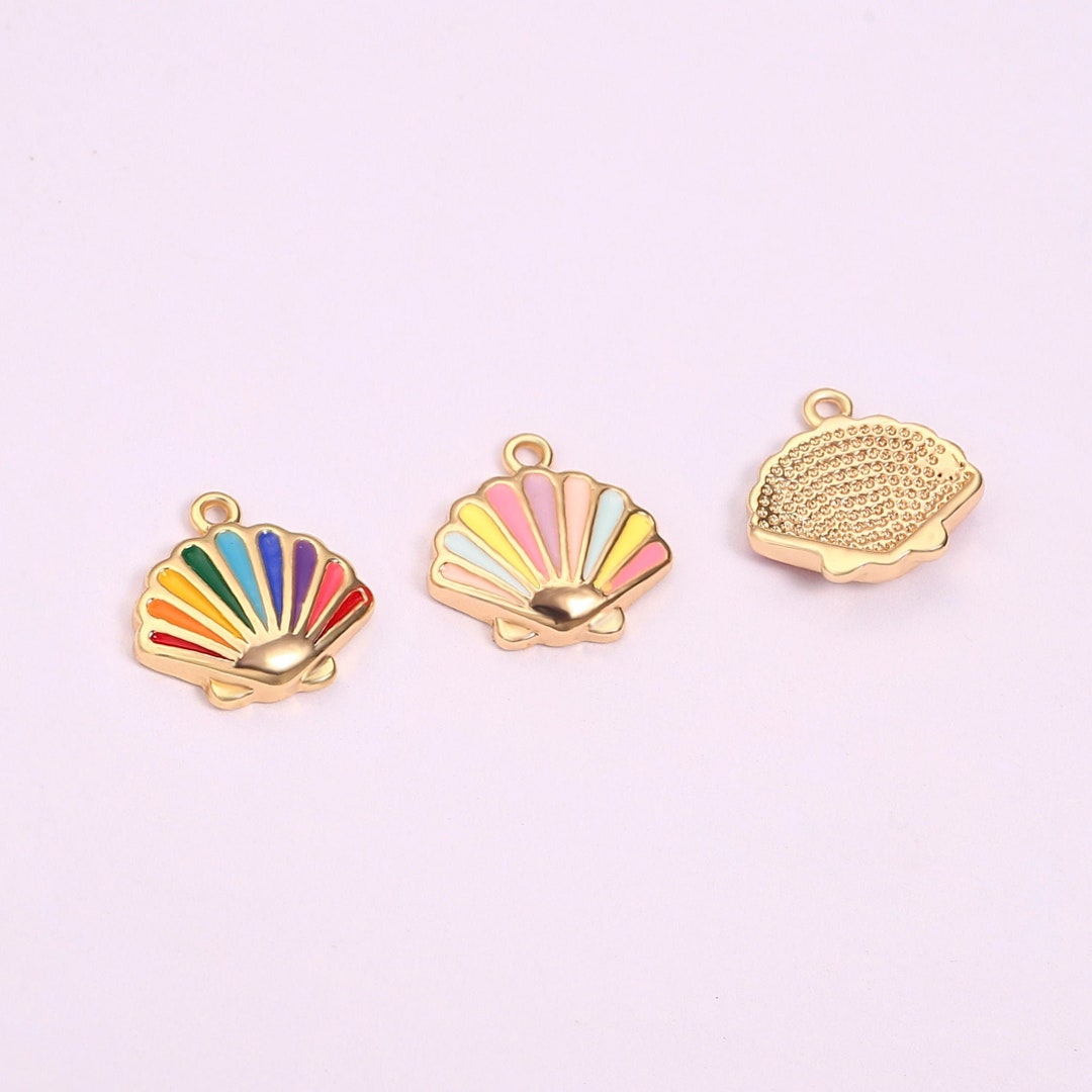 Multicolor Enamel Sea Shell Charm,18k Gold Plated Seashell Pendant,6pcs ...