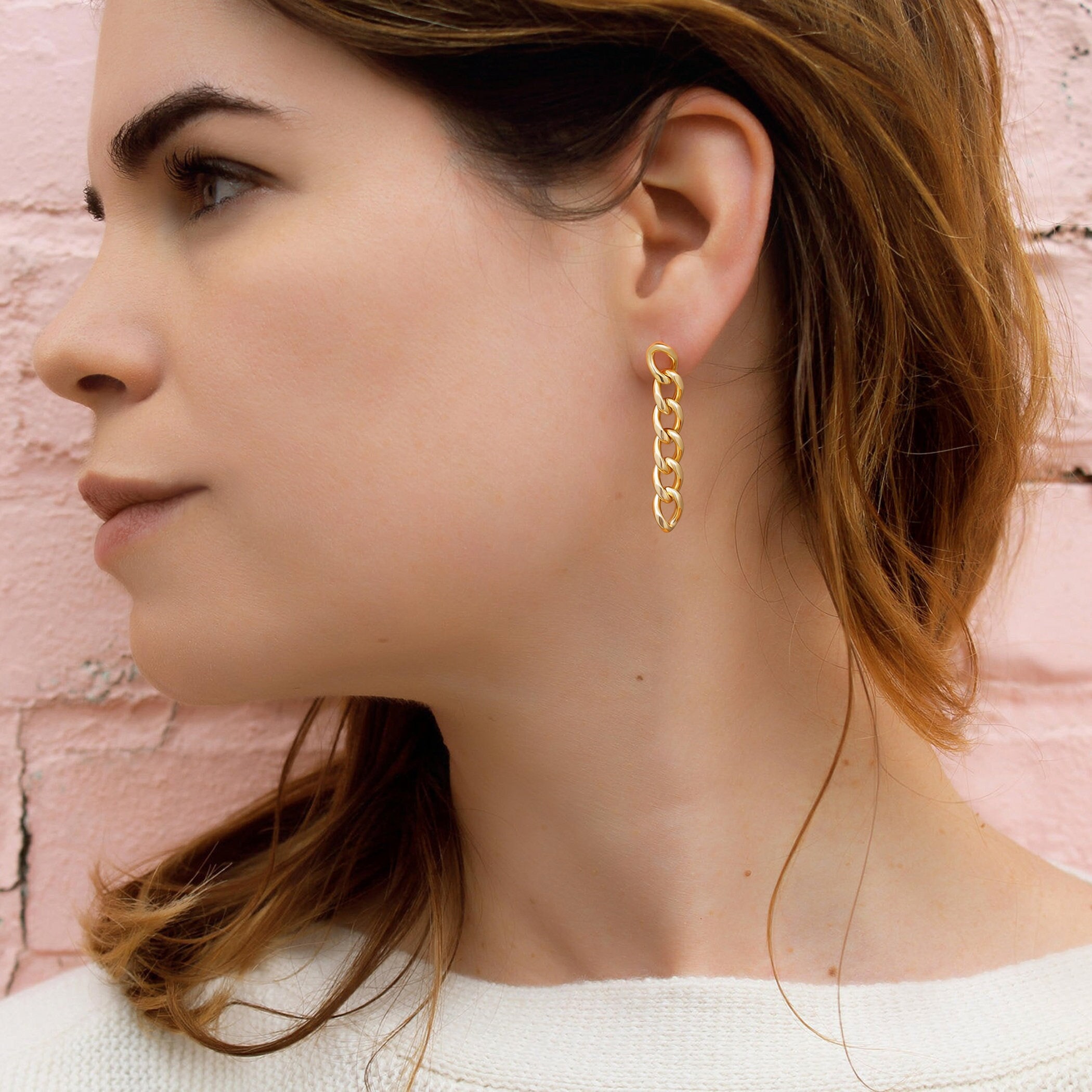 Gold Link Chain Earrings 18k Gold Plated Chain Dangle - Etsy