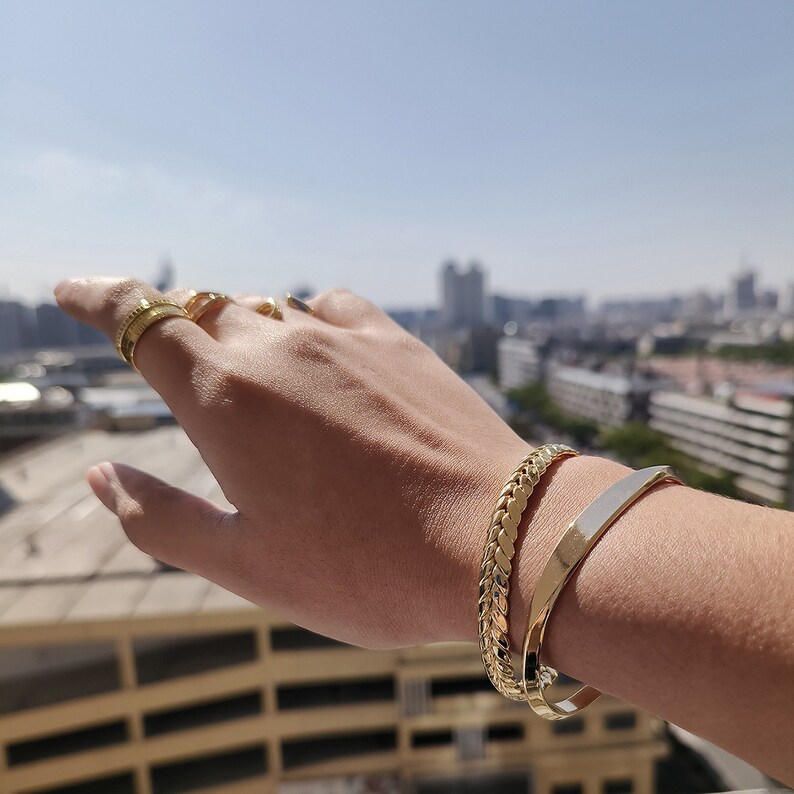 18k Gold Open Bangle Bracelet Polished Plain Flat Cuff - Etsy