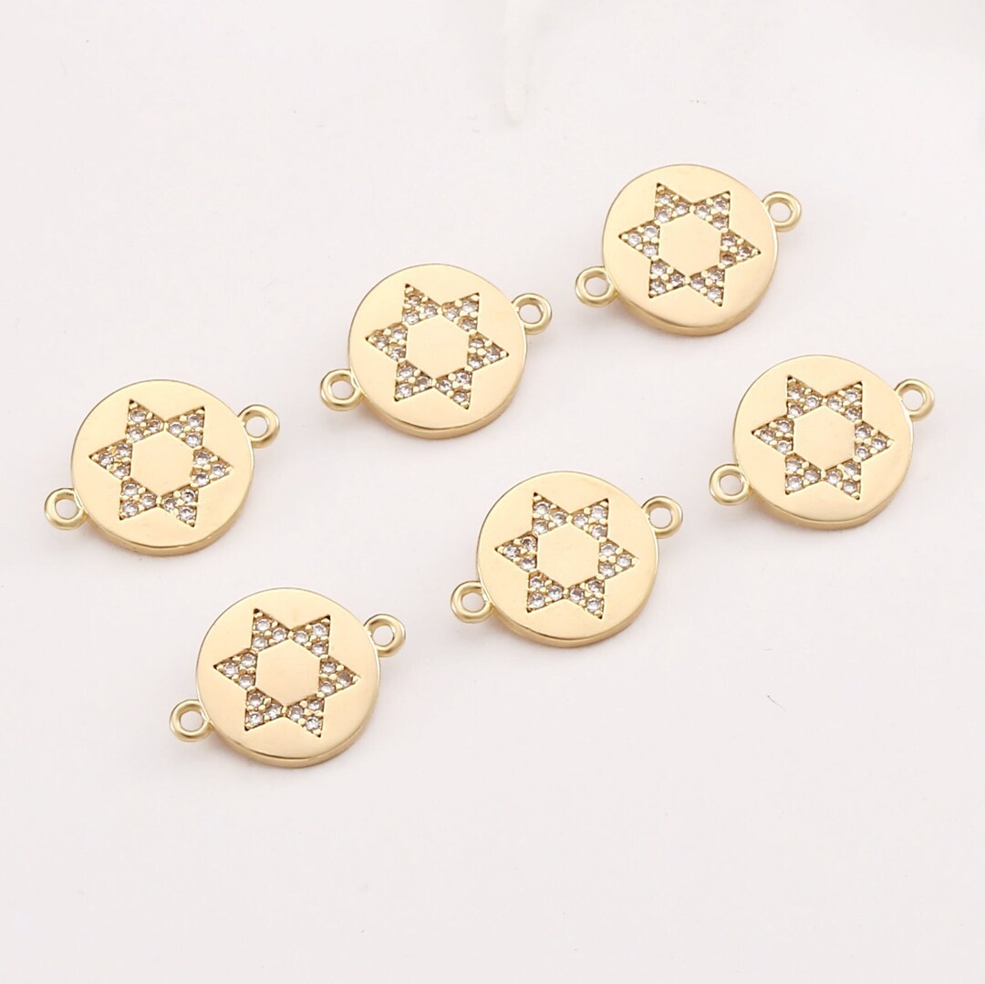Dainty 18k Shiny Gold Star Connector Charm,4pcs Micro Pave Star ...