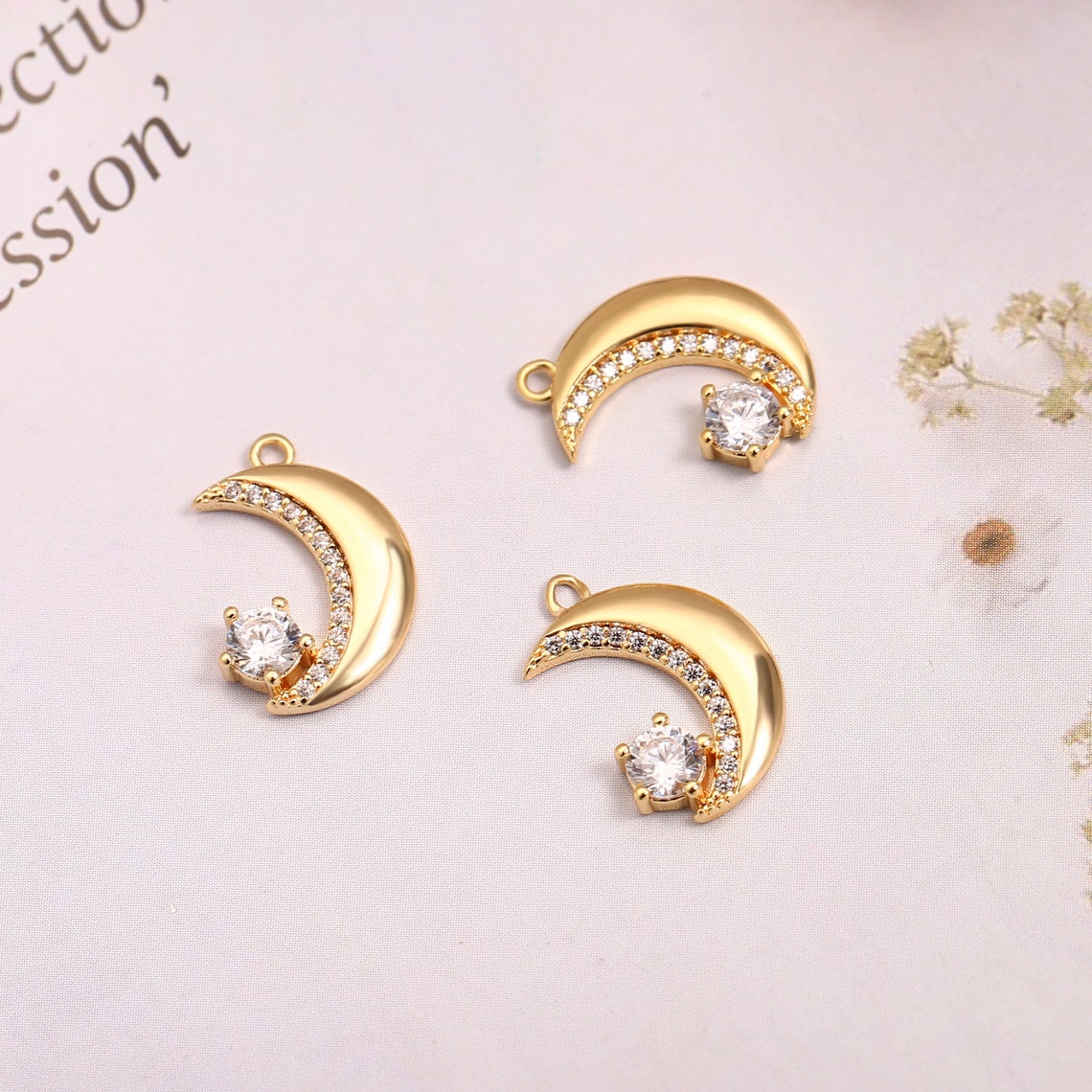 18k Shiny Gold Moon Charm Pendant3pcs Crescent Moon - Etsy