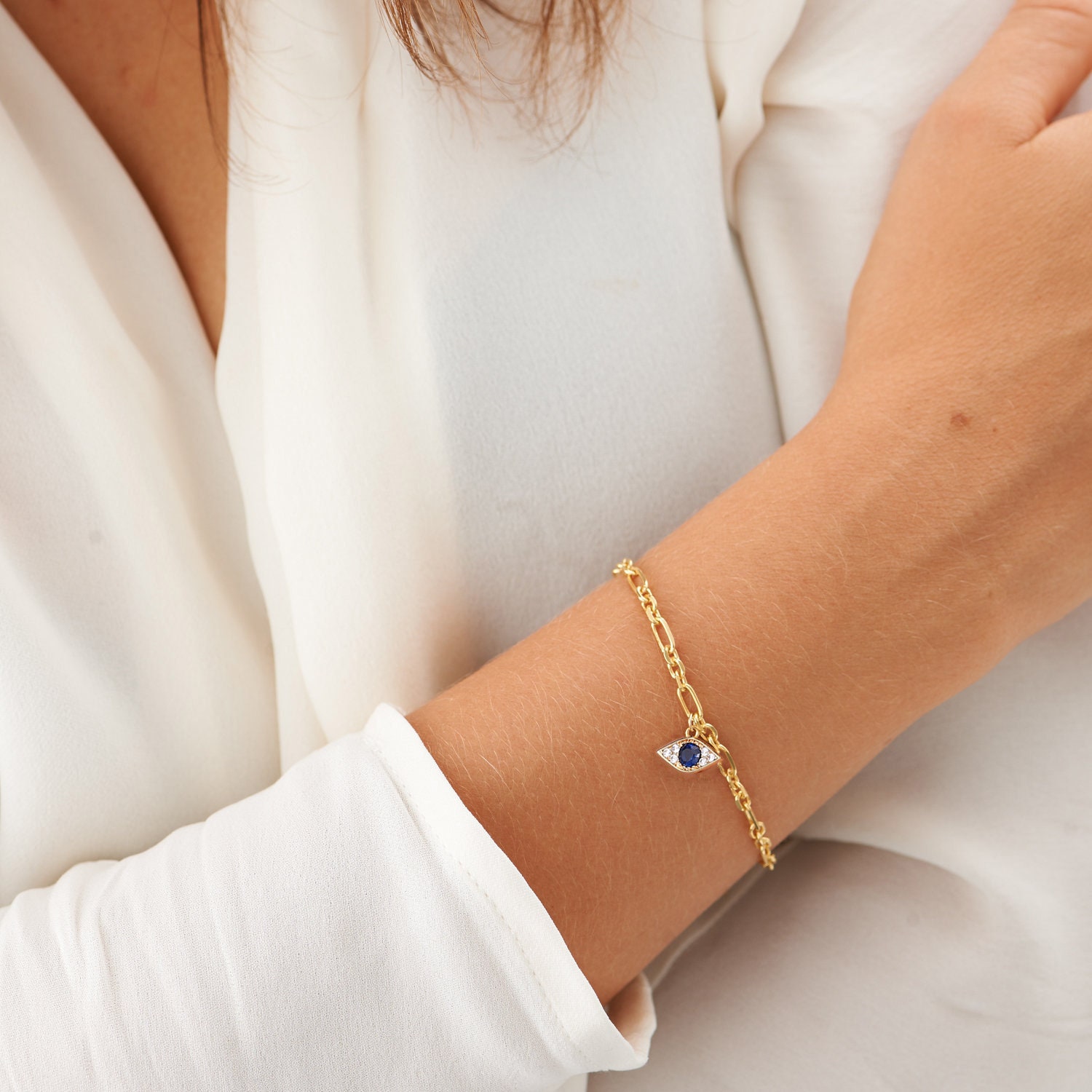 CZ Blue Evil Eye Bracelet Evil Eye Protection Bracelet 18K | Etsy