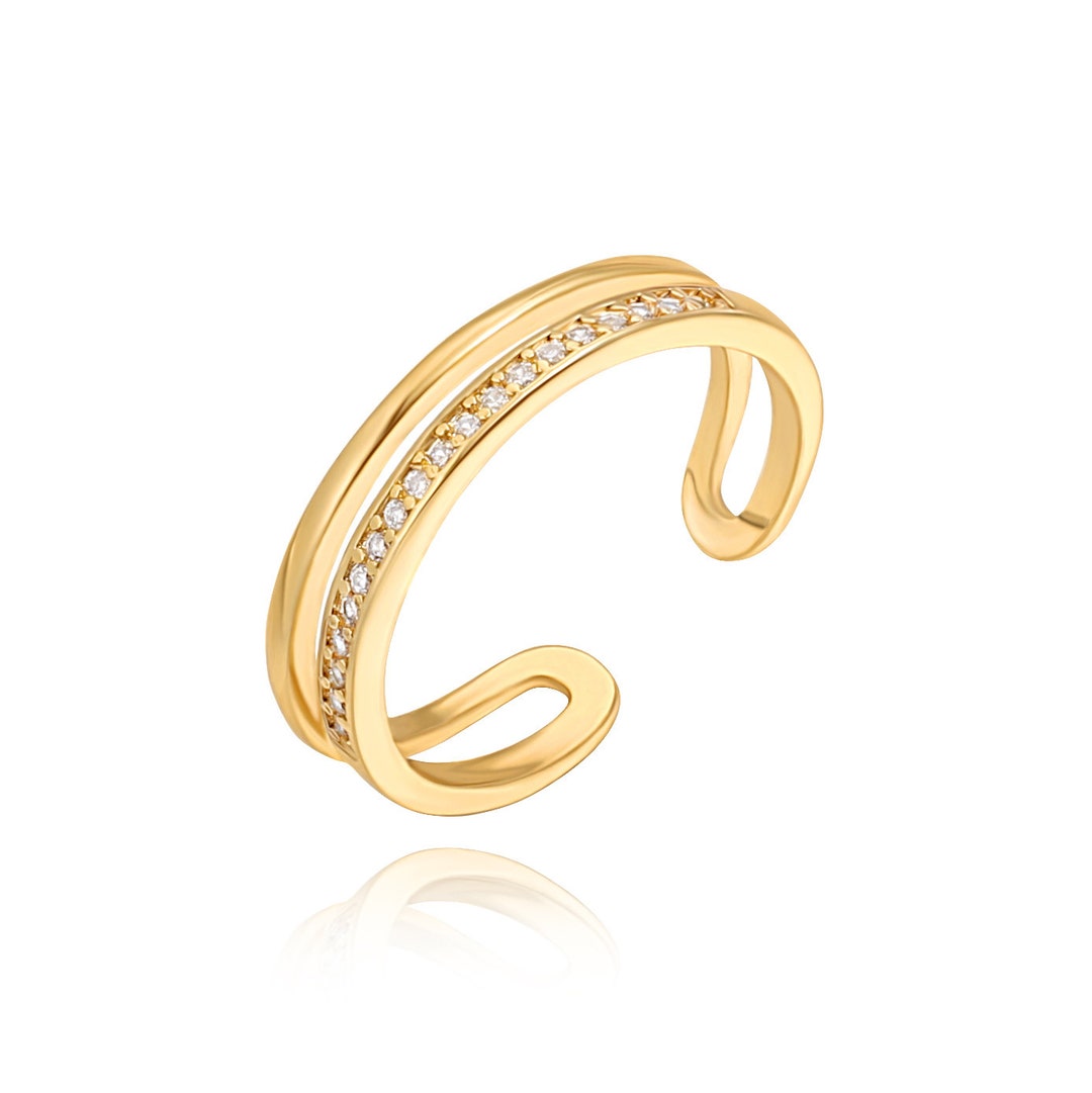 18K Gold CZ Fake Diamond Stackable Rings, Cute Thin Gold Engagement ...