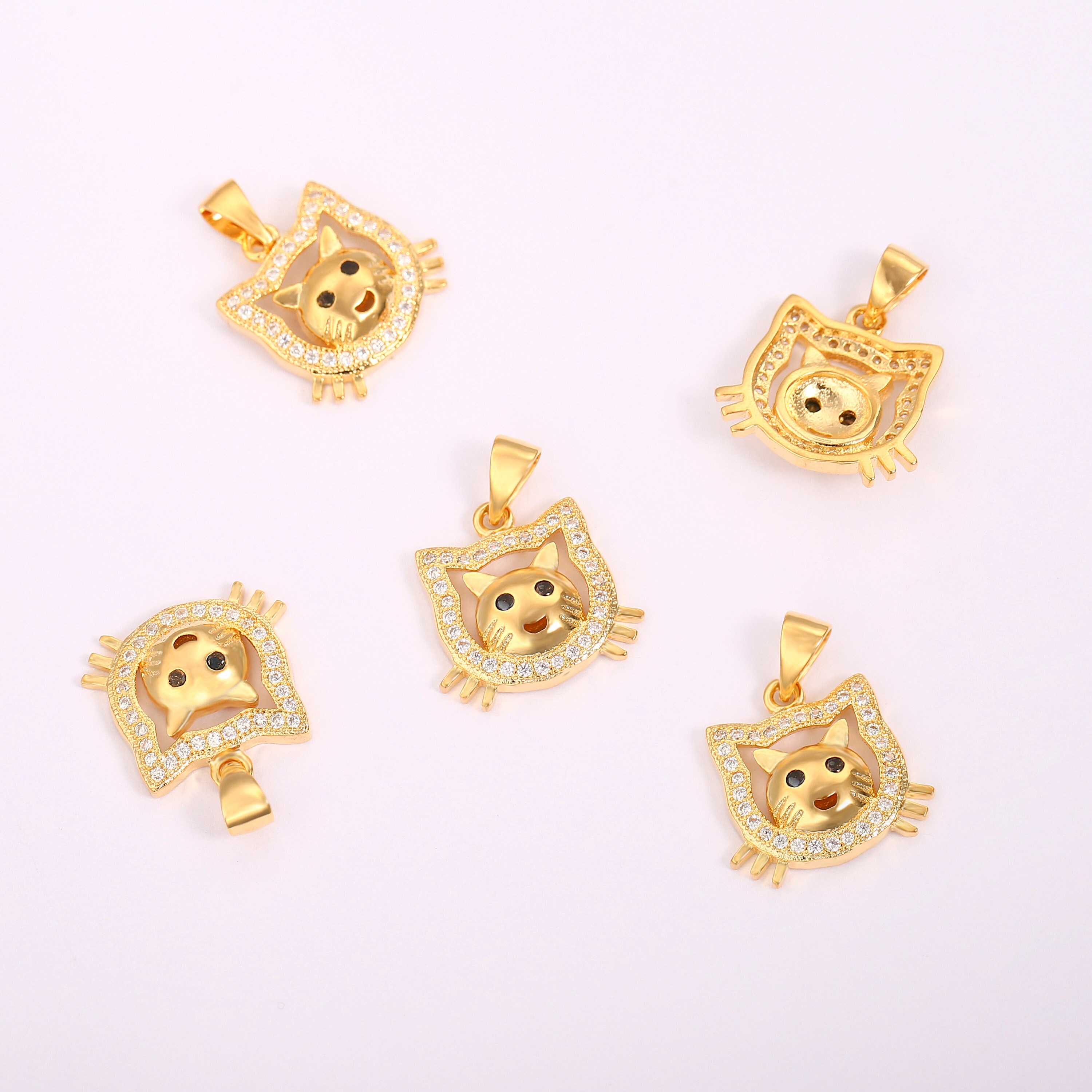 18k Gold Plated Cute Cat Pendant2Pcs 20x16mm Kitty | Etsy