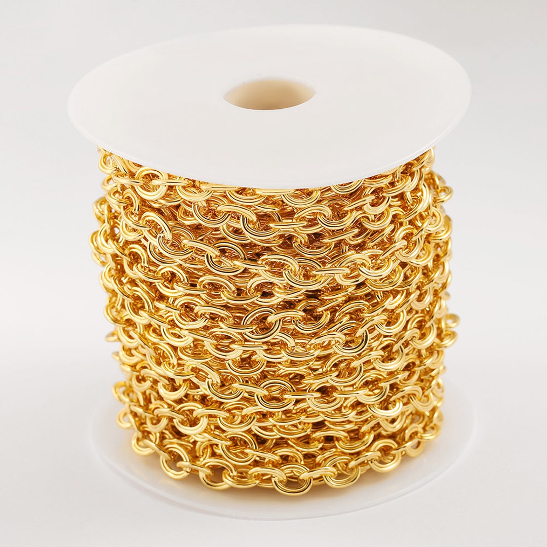 18k Gold Plated Large Oval Chain Bulk, Flat Drawn Cable Chain, 1m 3.2ft ...