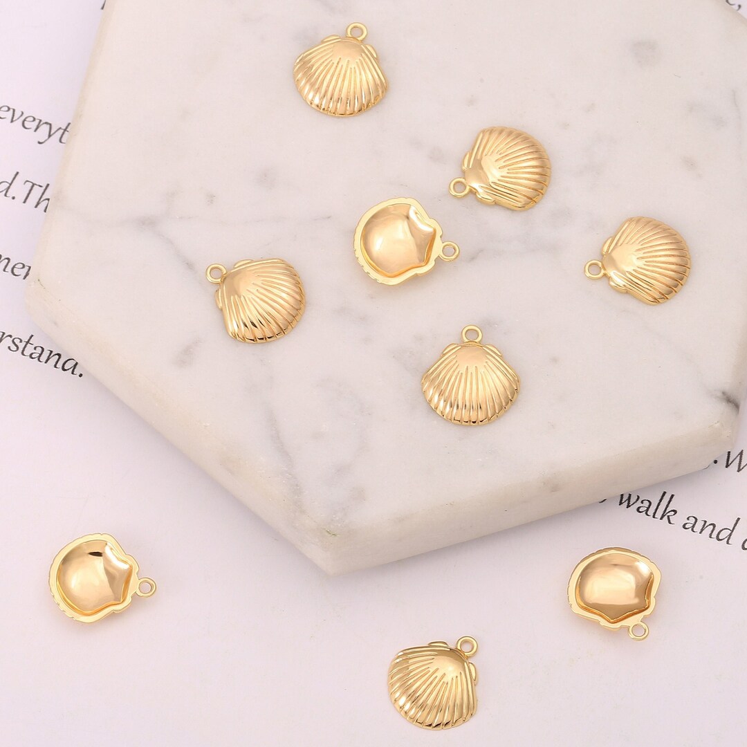 13x12mm Gold Sea Shell Charm, 18k Shiny Gold Seashell Pendant, 6pcs ...