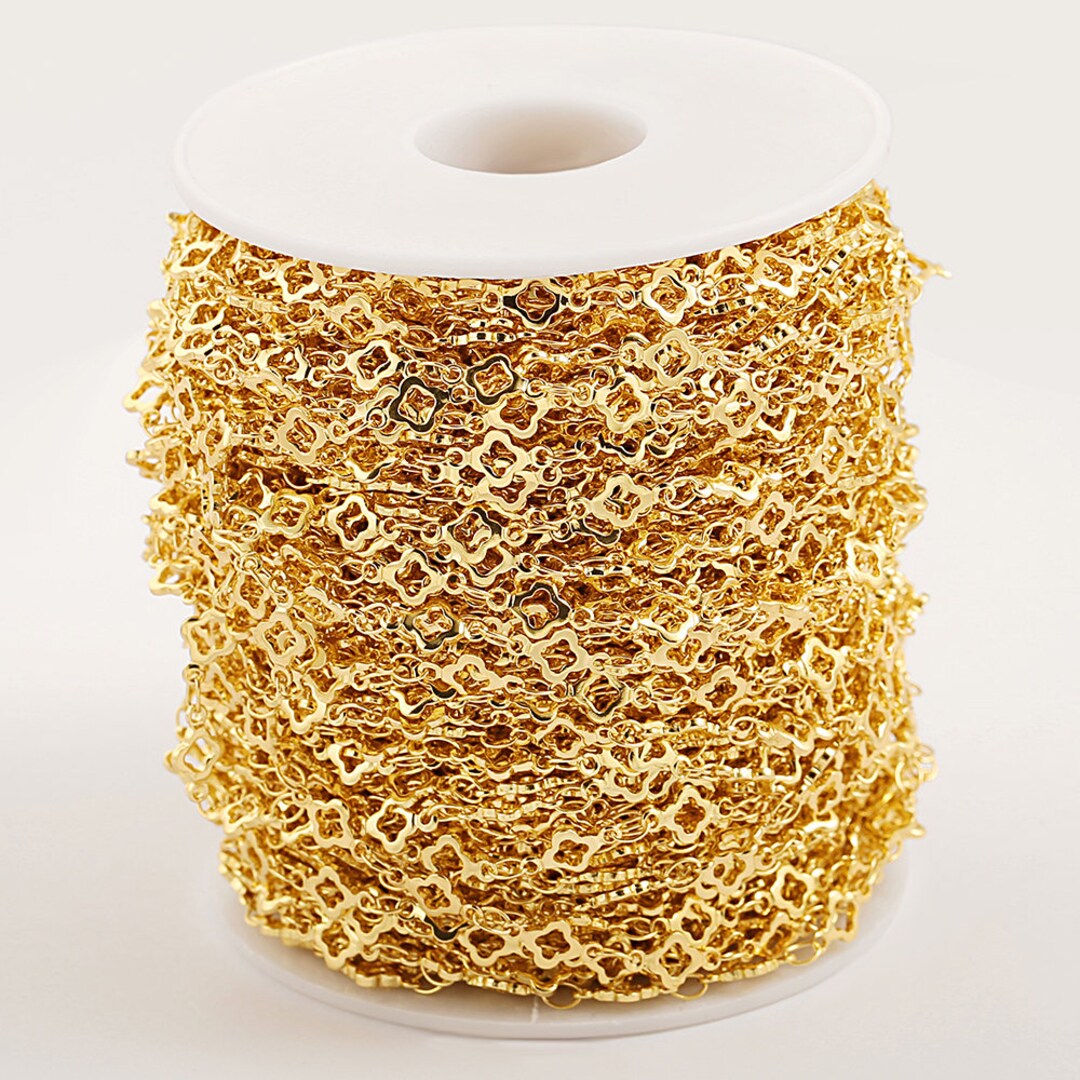 3.2FT 1meter 18K Gold-plated Four-leaf Clover Chain 9x6mm Leaf-shaped ...