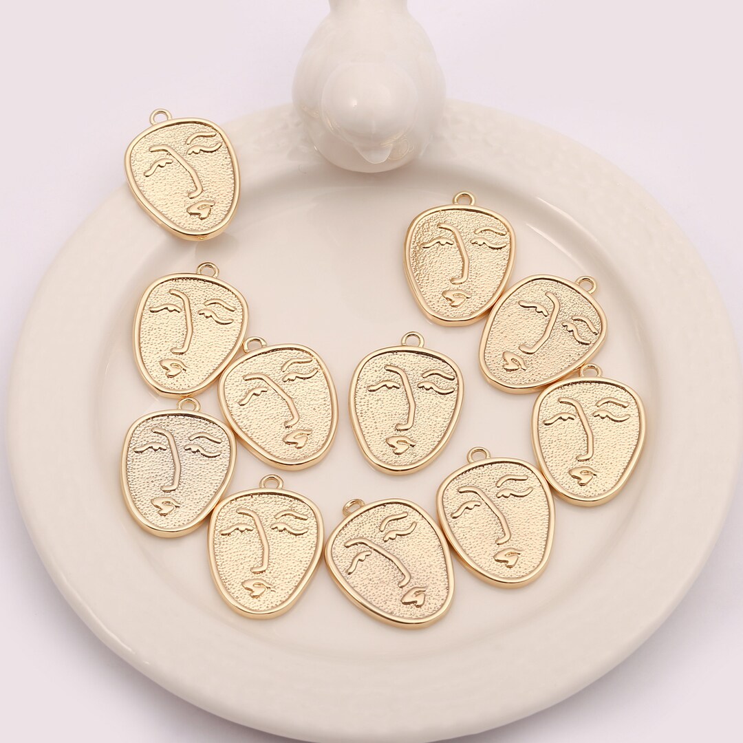 18k Gold Plated Face Charms,4pcs Face Outline Charm,double Gold Face ...