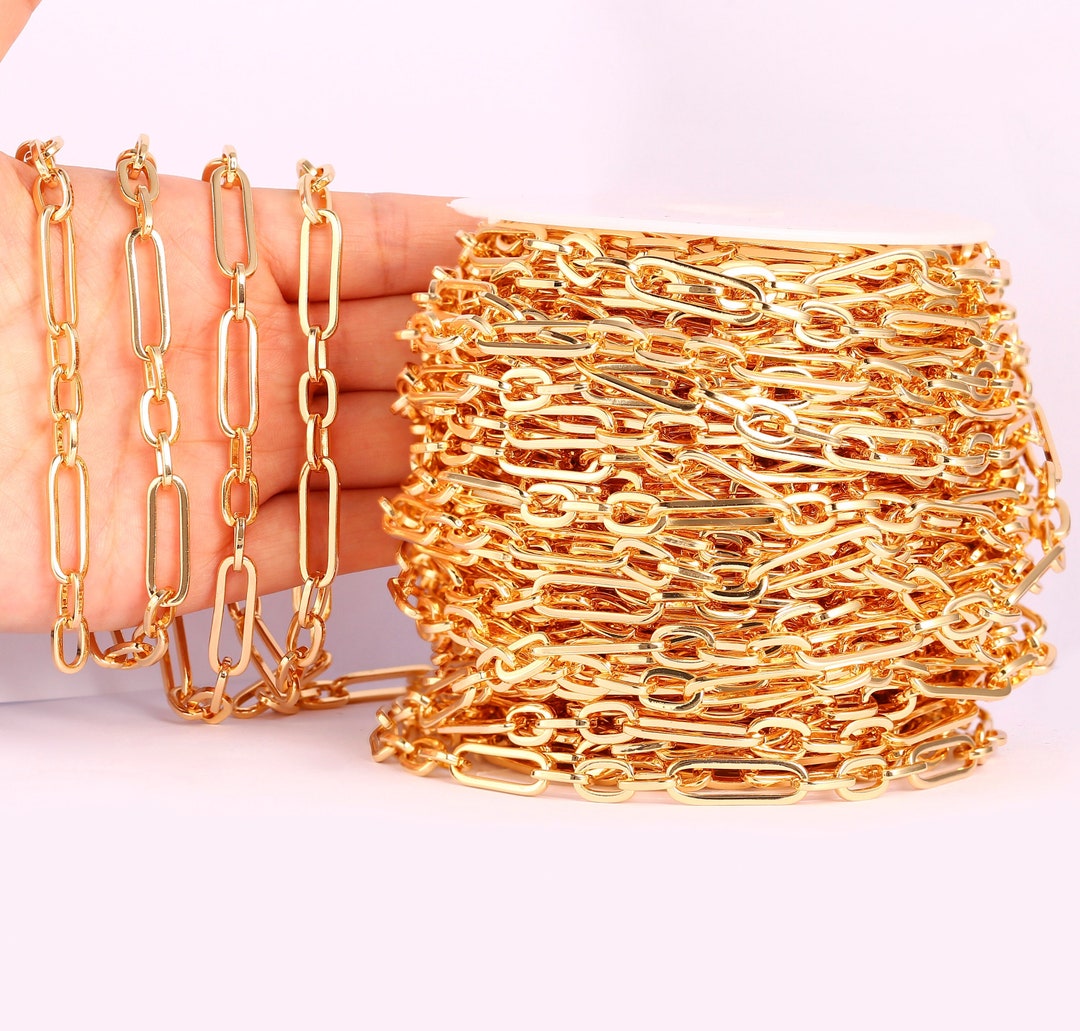 3.2FT1M 18k Shiny Gold Link Chains,drawn Flat Cable Chain Bulk,paper ...