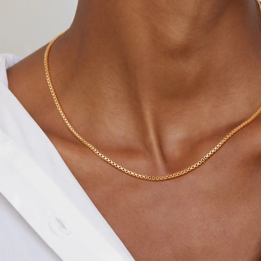 18k Shiny Gold Box Chain Necklace 2mm Box Chain Box Chain - Etsy