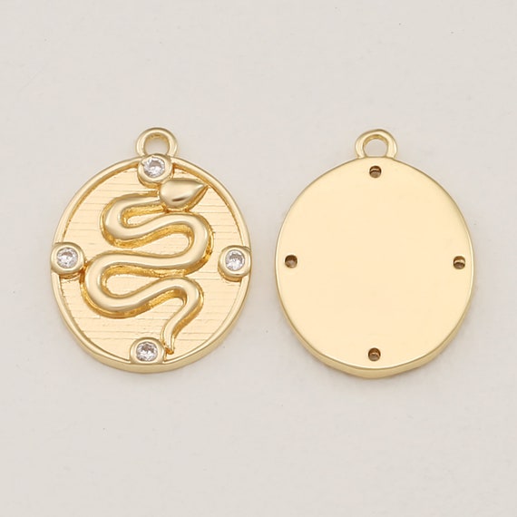 Dainty 18k Shiny Gold Snake Medallion Charm Pendant4pcs CZ | Etsy