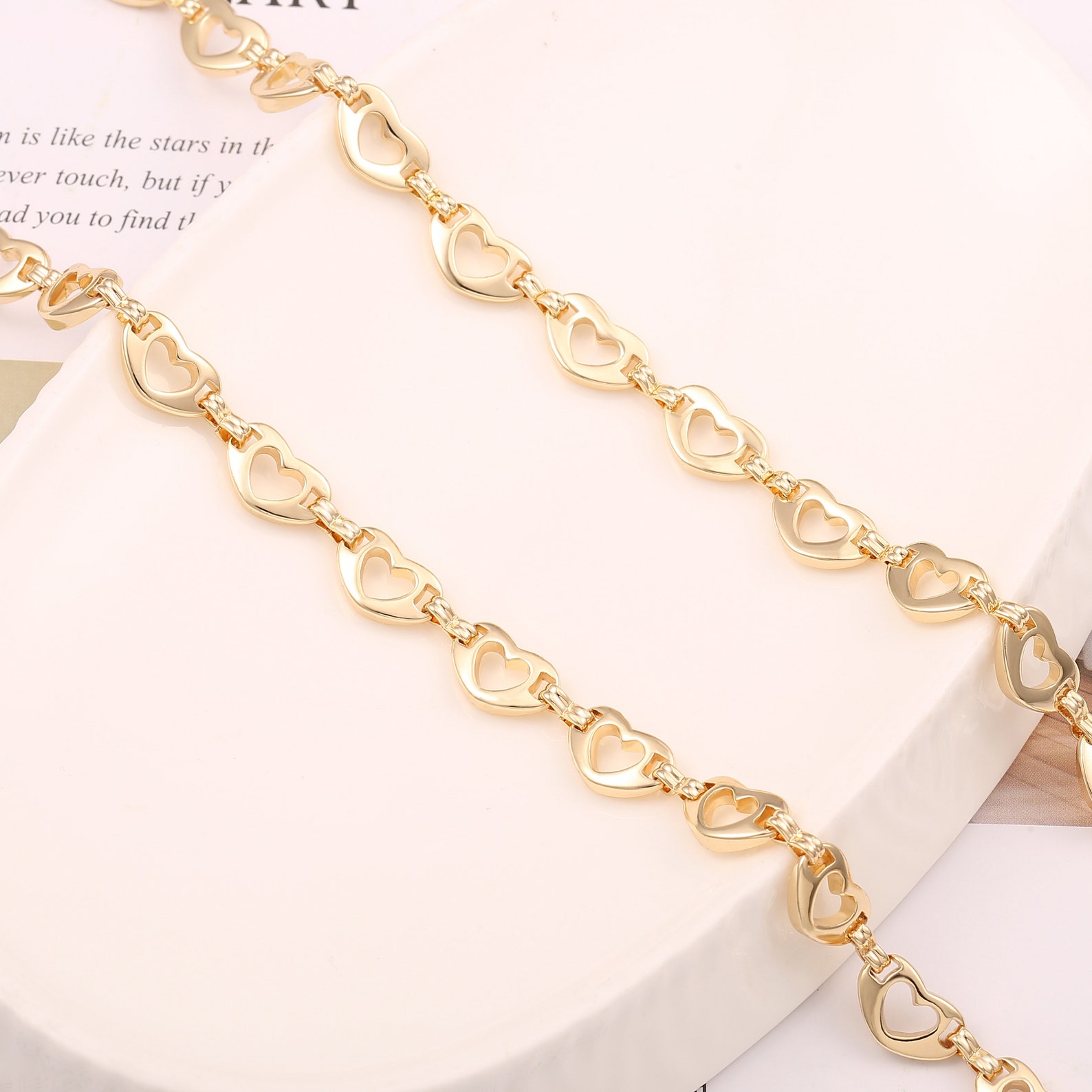 18k Shiny Gold Heart Chain Bulk3.2ft Large Heart Link - Etsy
