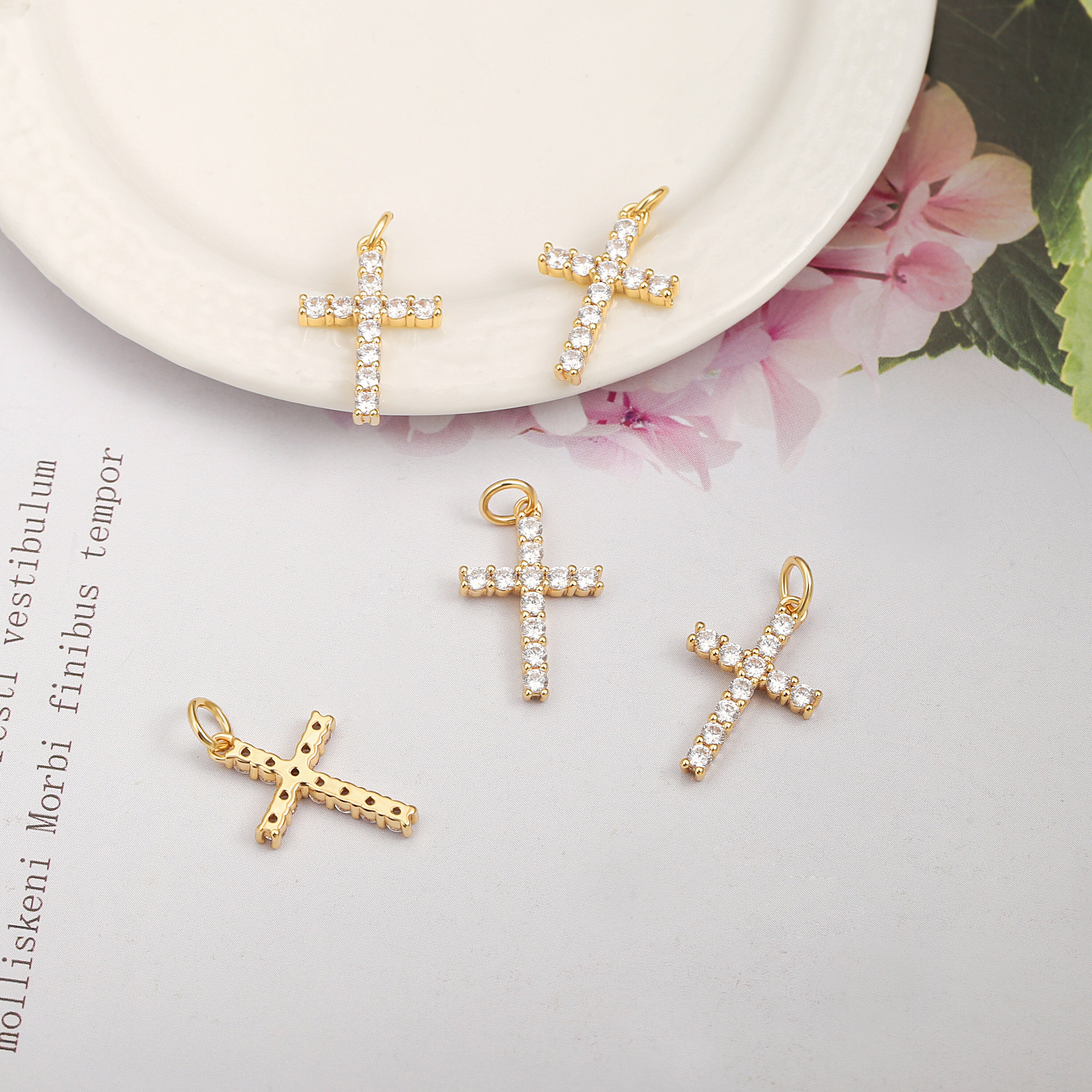 3pcs 18k Shiny Gold Cross Charmsmicro Pave Cross | Etsy