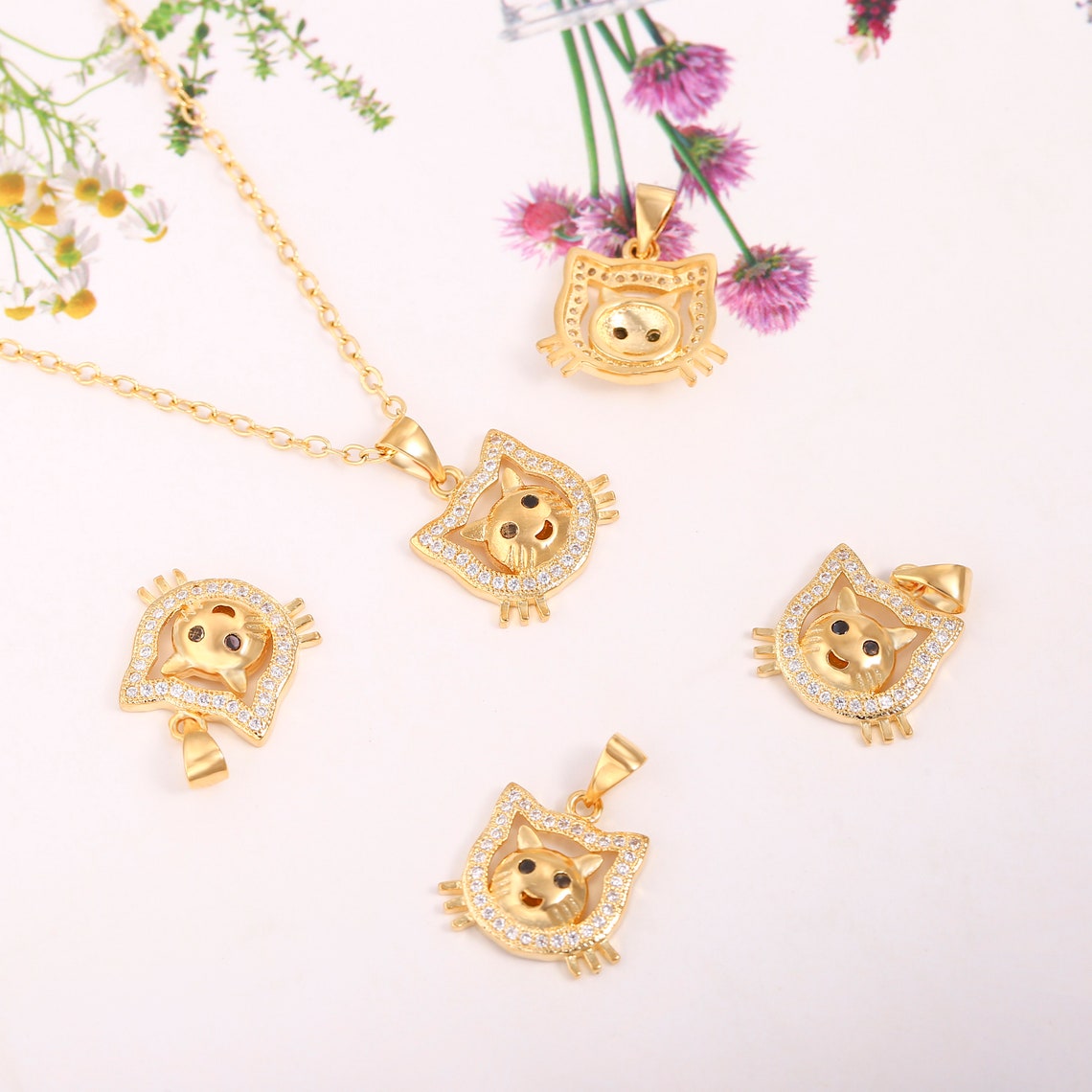 18k Gold Plated Cute Cat Pendant2Pcs 20x16mm Kitty | Etsy