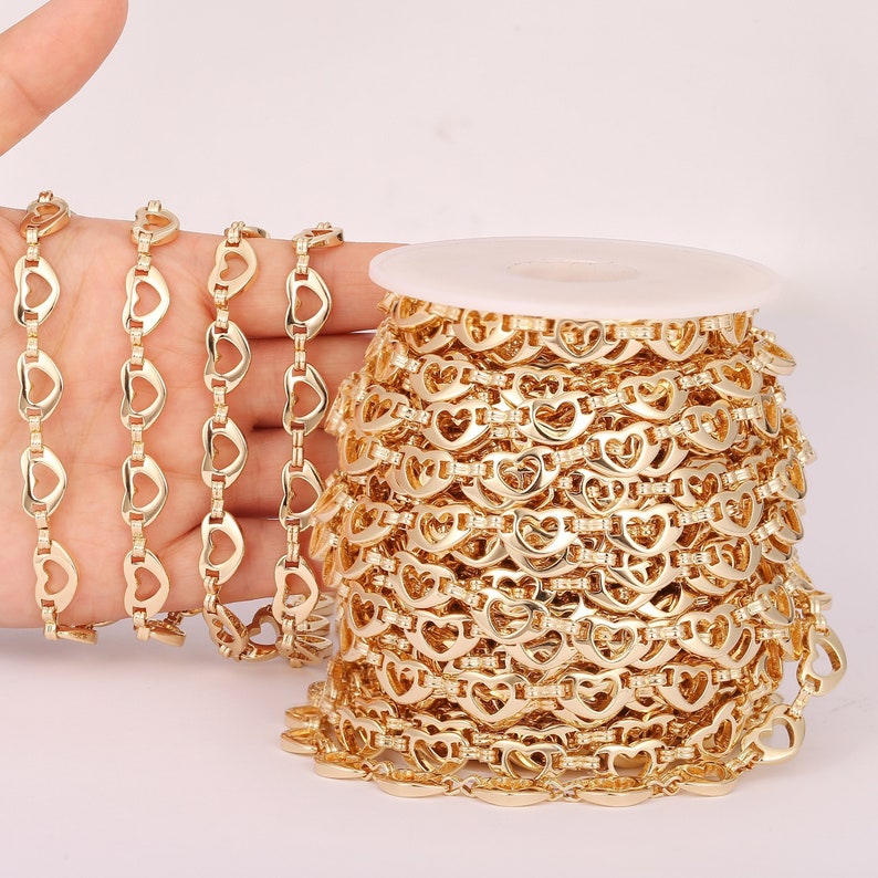 18k Shiny Gold Heart Chain Bulk3.2ft Large Heart Link - Etsy