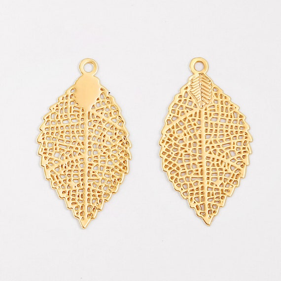 22x12mm Gold Filigree Leaf Charm 18k Gold Plated Leaf - Etsy