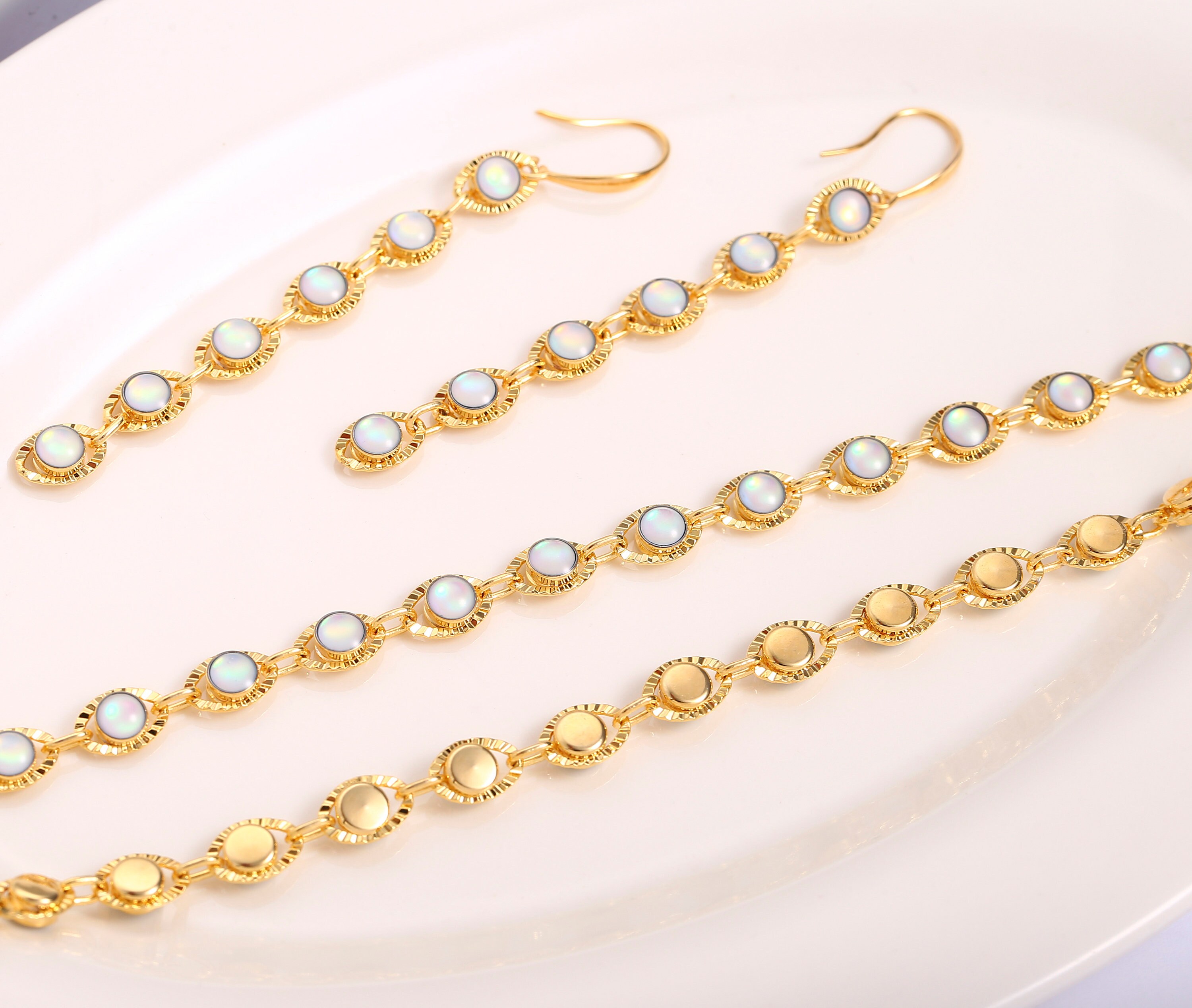 9x6mm Imitation Opal Chain18k Gold Plated Link Chain3.2FT | Etsy