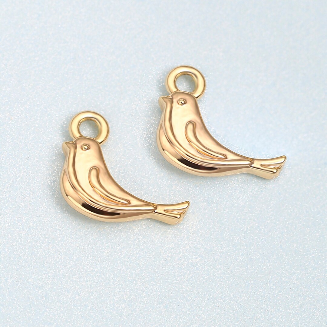 8pcs 18k Shiny Gold Bird Charm, 14x9mmmini Bird Pendant, Sparrow Bird ...