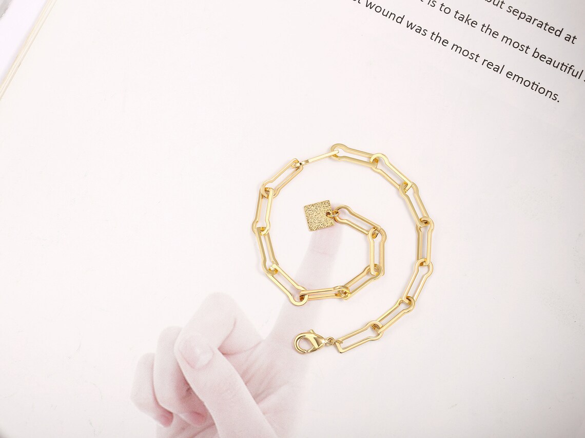 Gold Link Chain Bracelet18k Gold Plated Paperclip Chain - Etsy