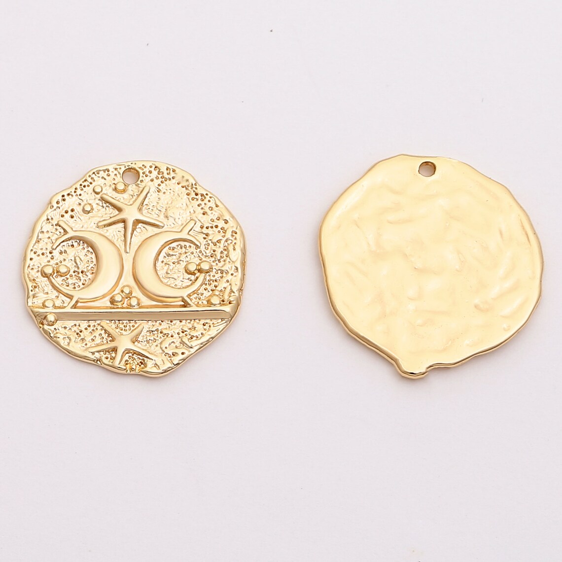 Moon&star Medallion Pendant 18K Gold Plated Coin Pendant | Etsy
