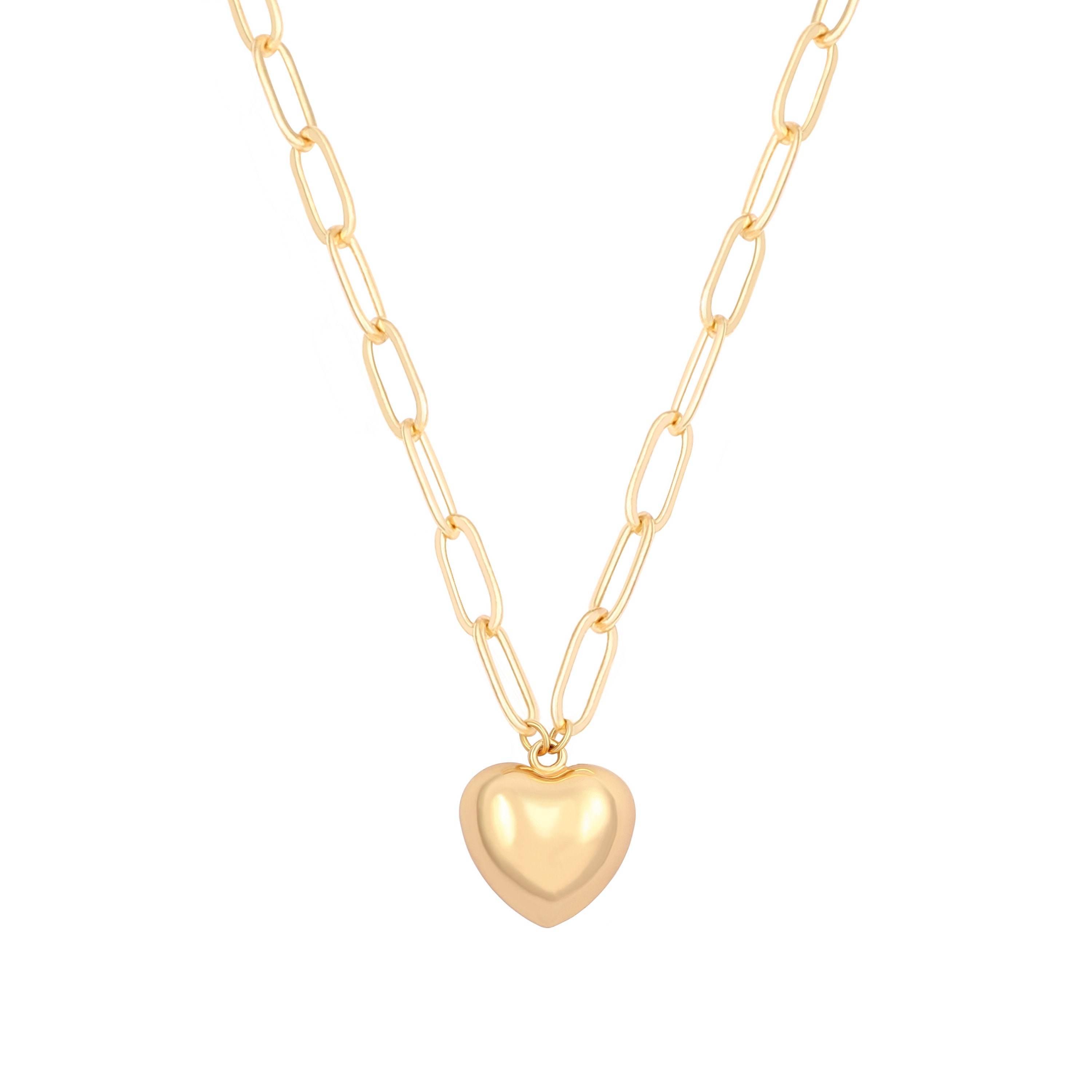 Gold Puffed Heart Necklace 3D Heart Necklace Love Necklace | Etsy