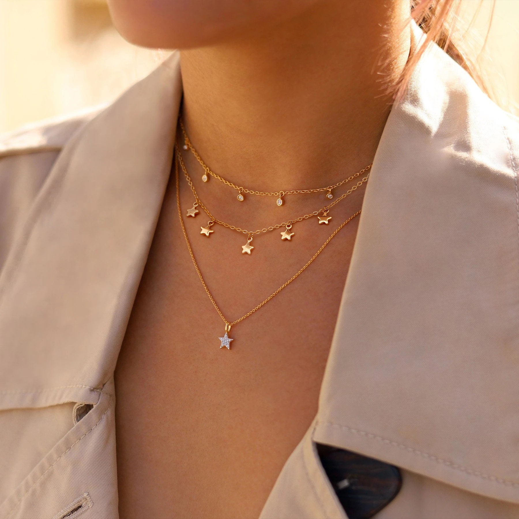 Gold Star Choker Necklace18K Gold Star Chain Choker | Etsy