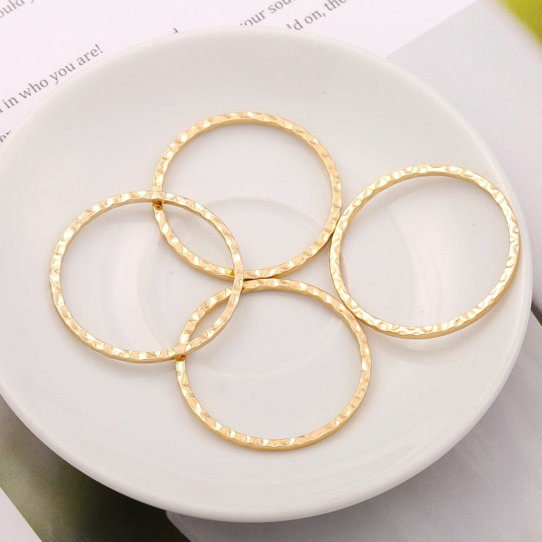 40mm 18K Shiny Gold Large Hammered Hoops,5pcs Round Circle Ring ...