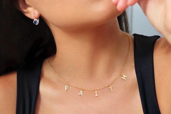 Gold Faith Letter Necklace Choker18k Gold Initial | Etsy