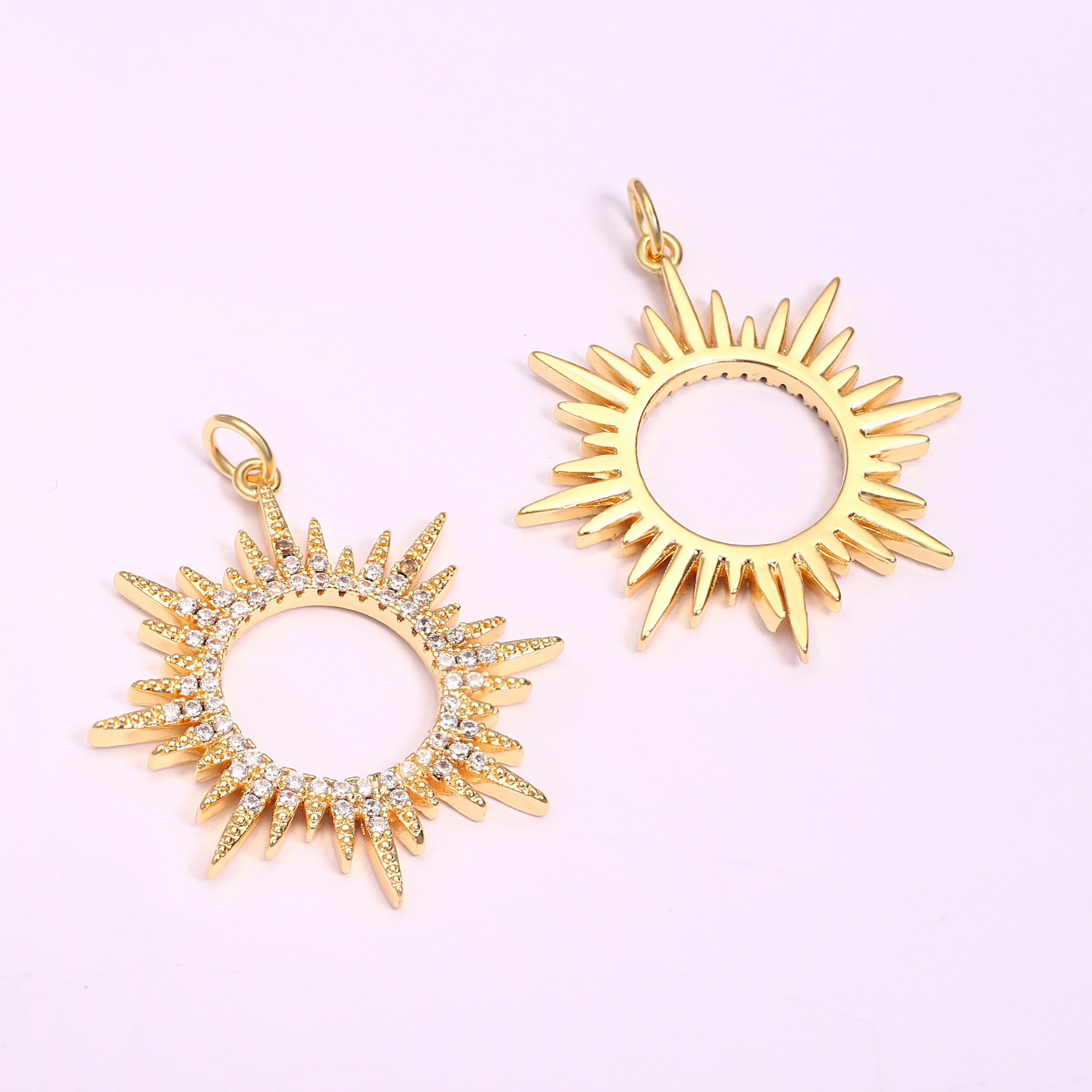 2Pcs 18k Shiny Gold Sun Charm Pendant 27x25mm Sunburst | Etsy