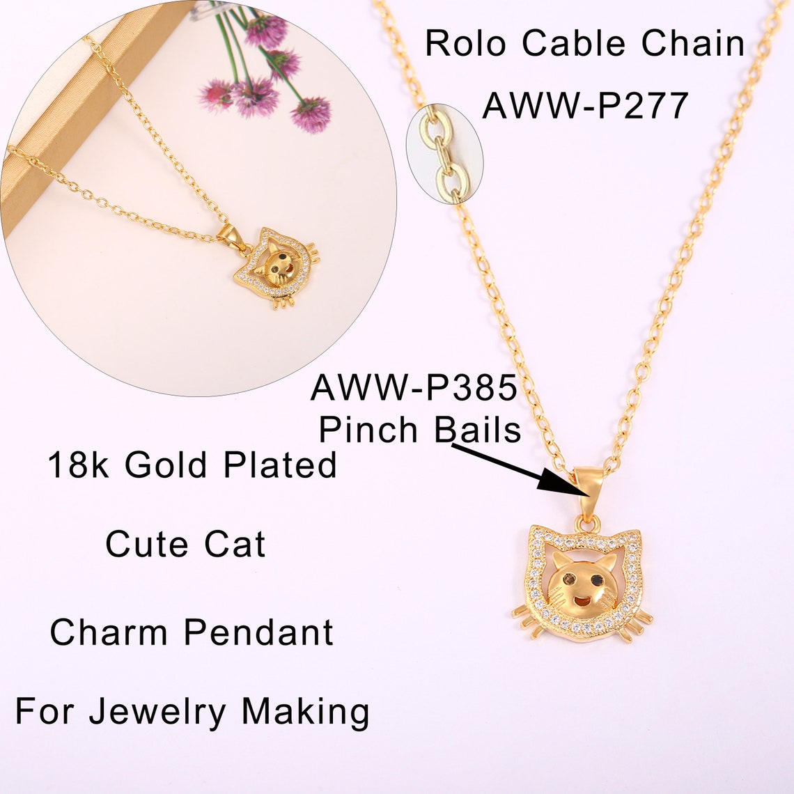 18k Gold Plated Cute Cat Pendant2pcs 20x16mm Kitty - Etsy