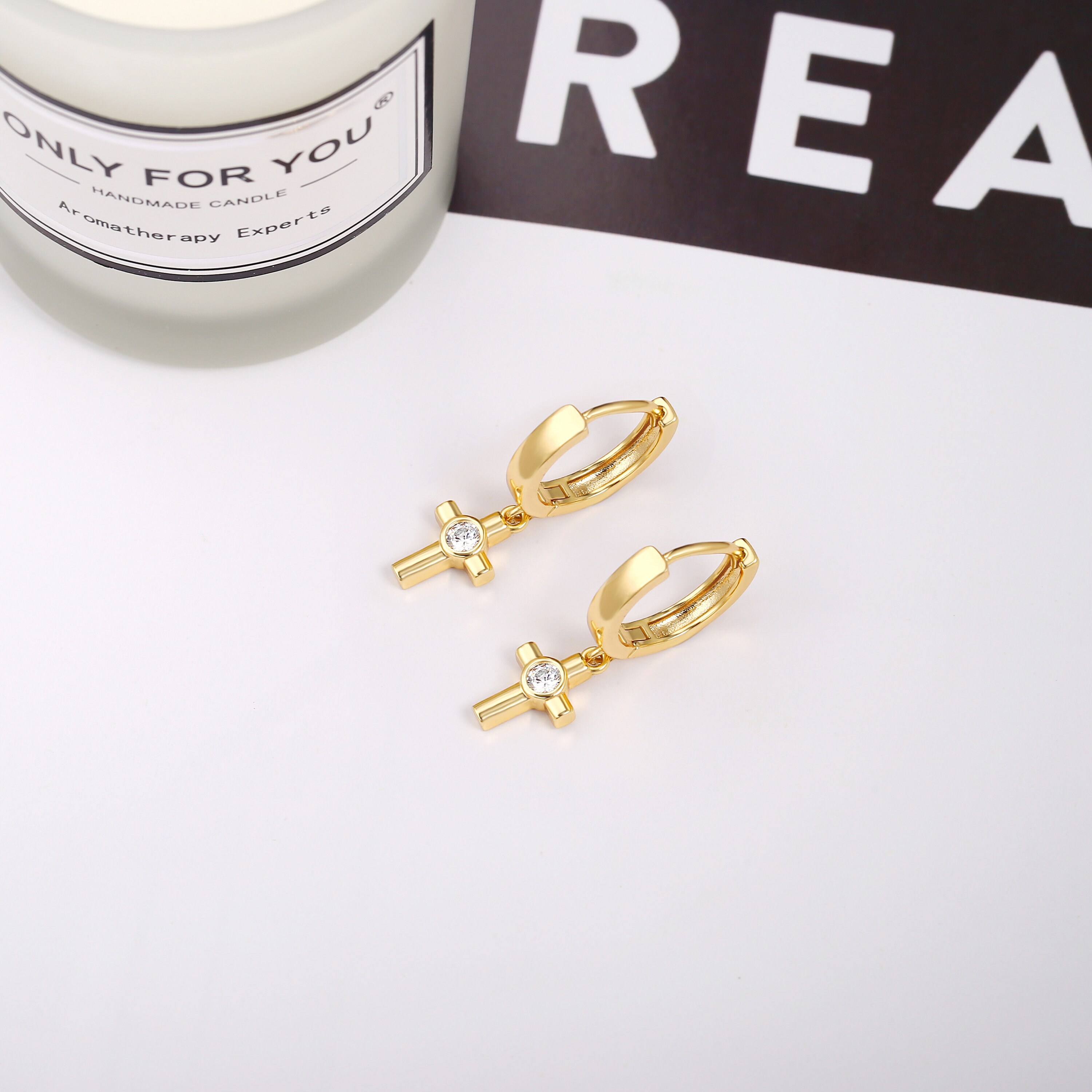 Gold Cross Hoop Earrings18K Gold Cross Huggie Hoops | Etsy