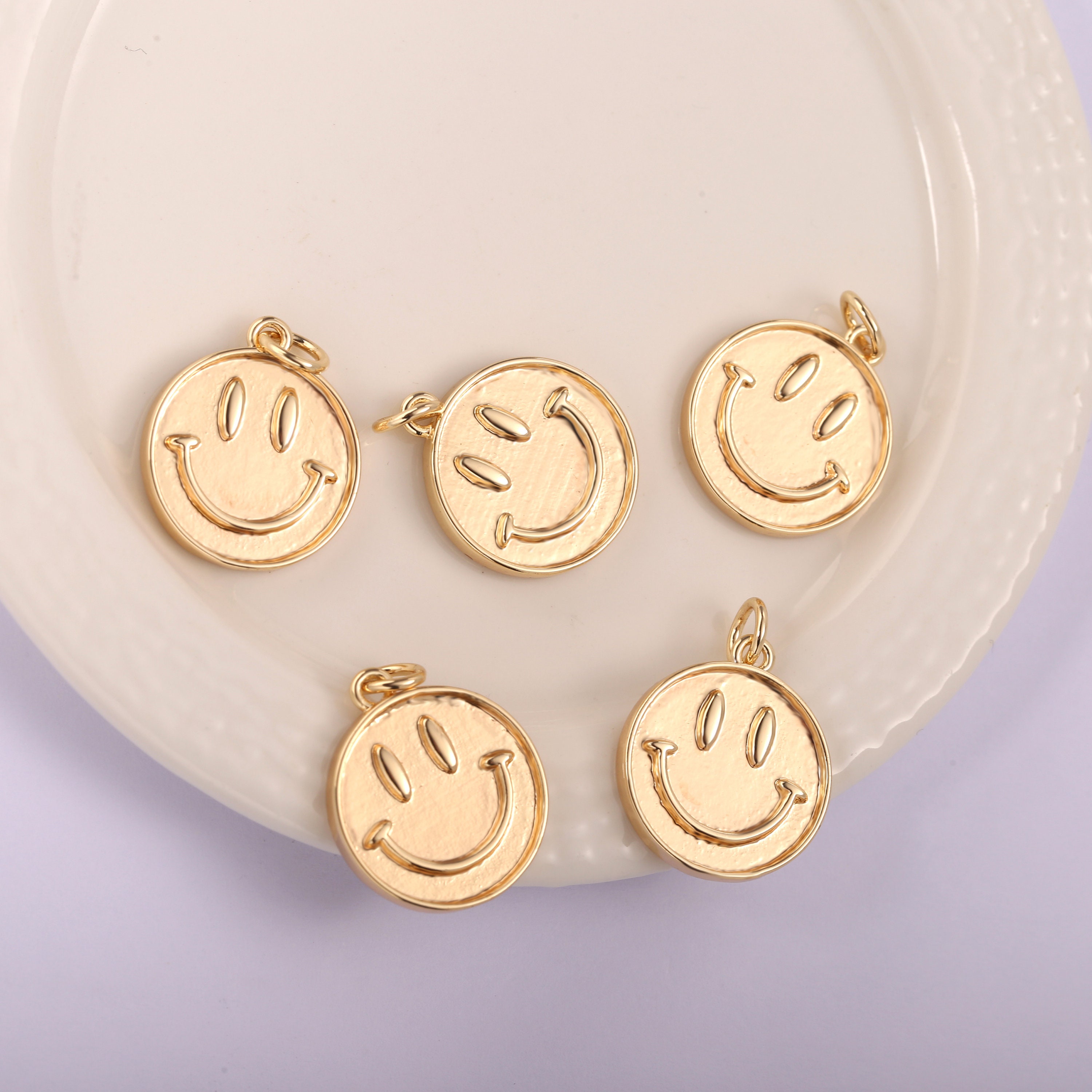 3pcs 18k Gold Plated Happy Face Charmsmiling Face | Etsy