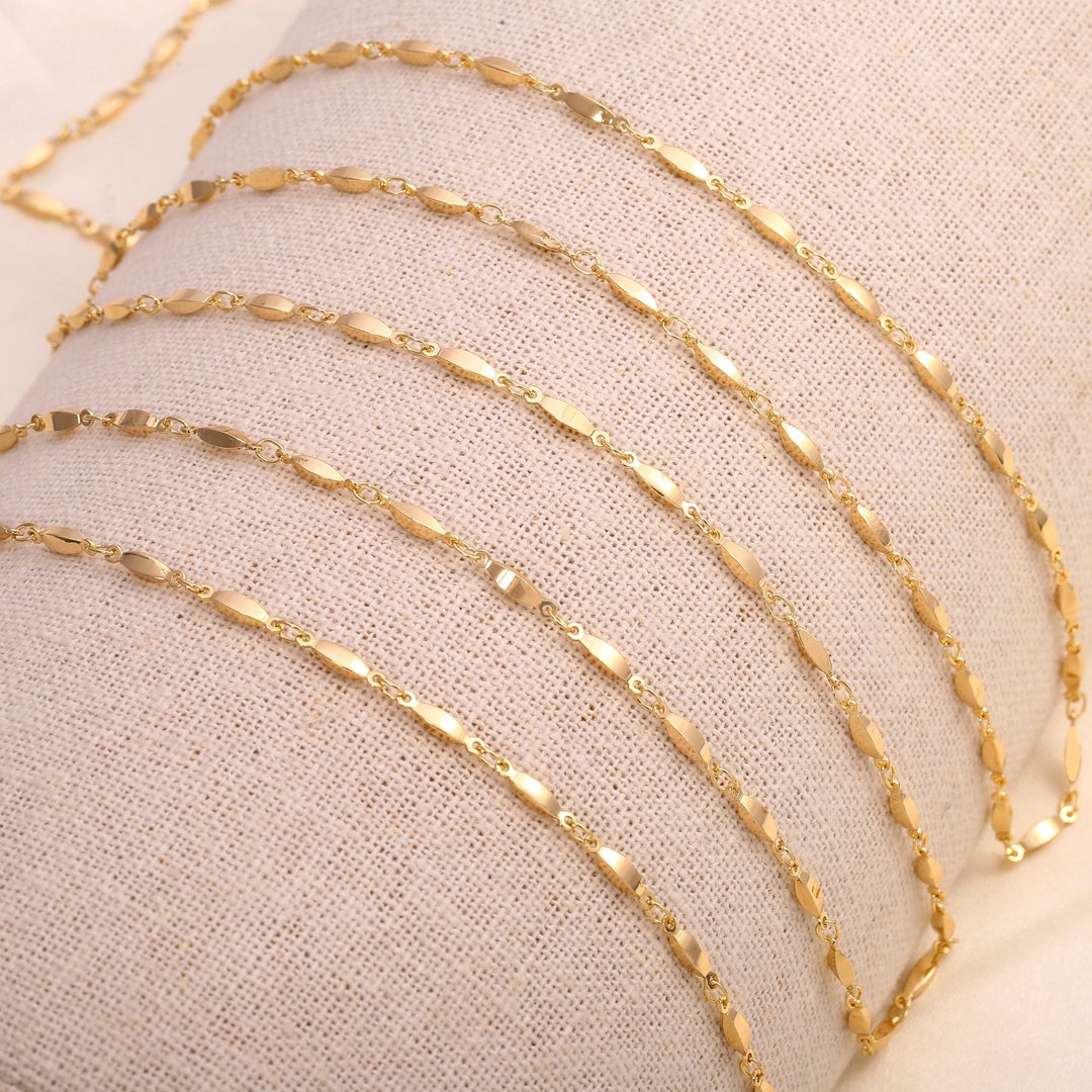 18k Gold Plated Oval Chain, Gold Link Chain, 3.2 FT Faceted Oval Chains ...