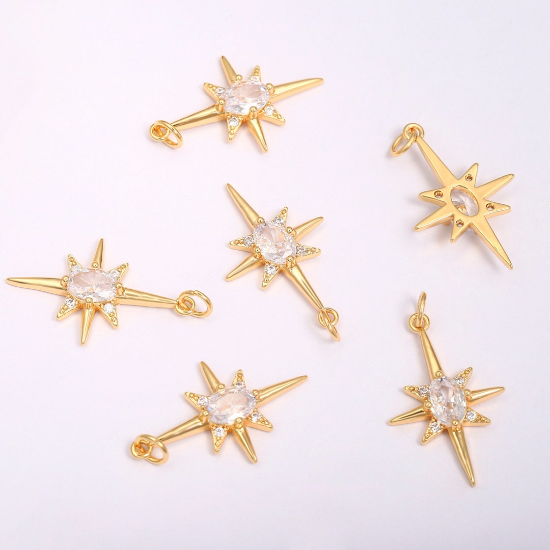 4pcs 18k Gold Plated North Star Charm,cz Pave Starburst Star Charms ...