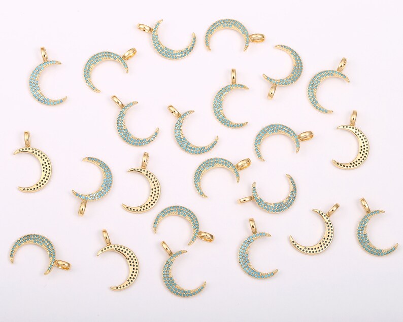 11x22mm 18k Shiny Gold Moon Charmsmicro Pave Moon Charms2pcs | Etsy