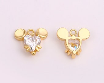 9mm 24k Shiny Gold Mini Mickey Mouse Charm, CZ Micro Pave Mickey Mouse ...