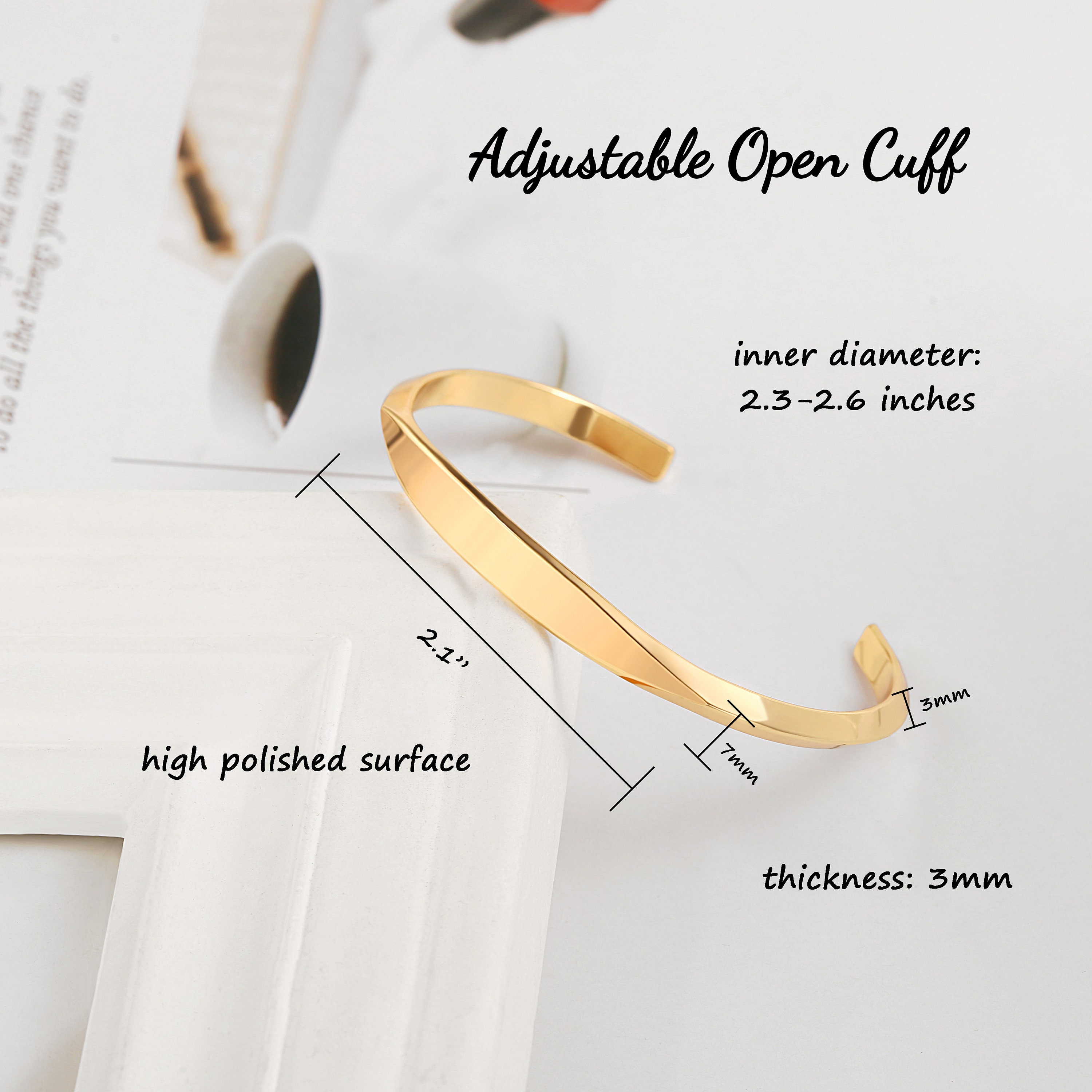 18k Gold Open Bangle Bracelet Polished Plain Flat Cuff - Etsy