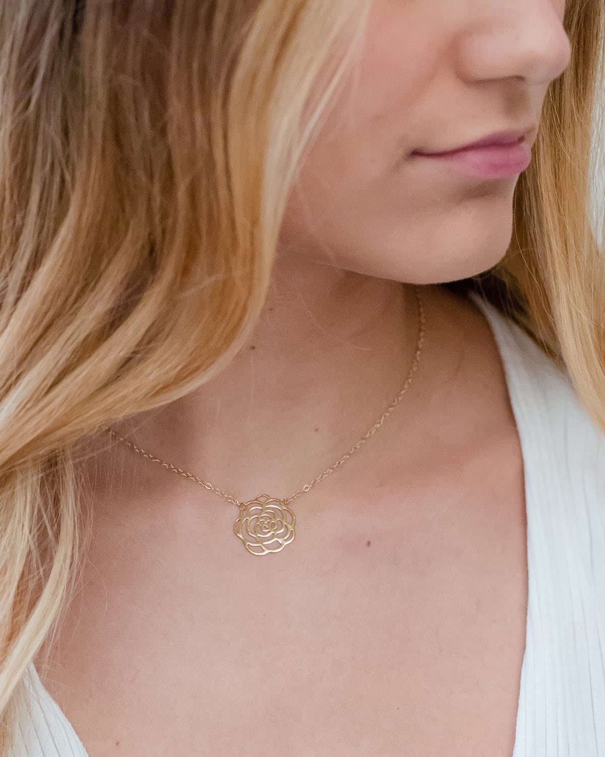 Gold Rose Necklace Rose Charm Necklace Dainty Flower | Etsy